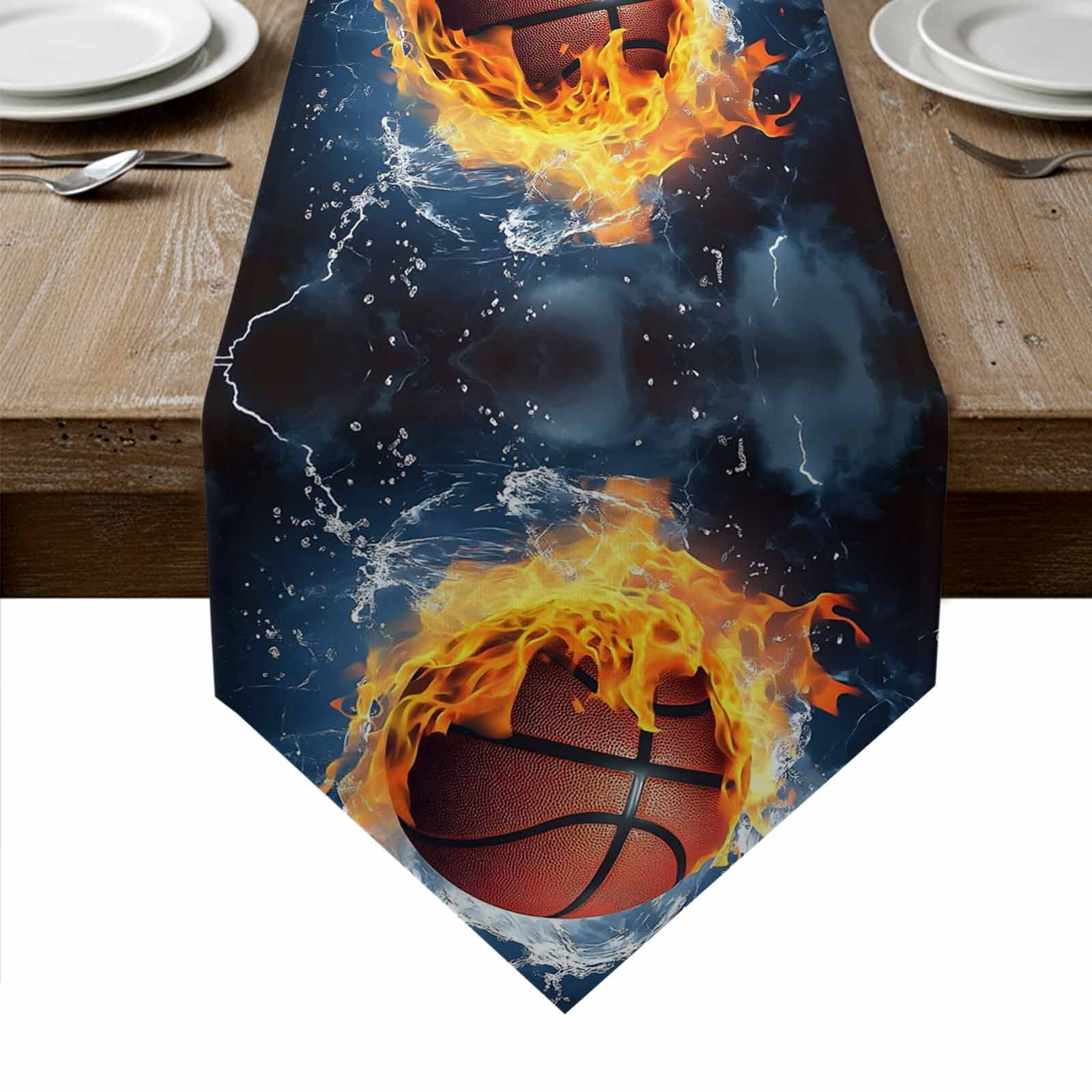 Basketball Table Runner Linen Burlap Table Runner 72 Inches Long Blue ...