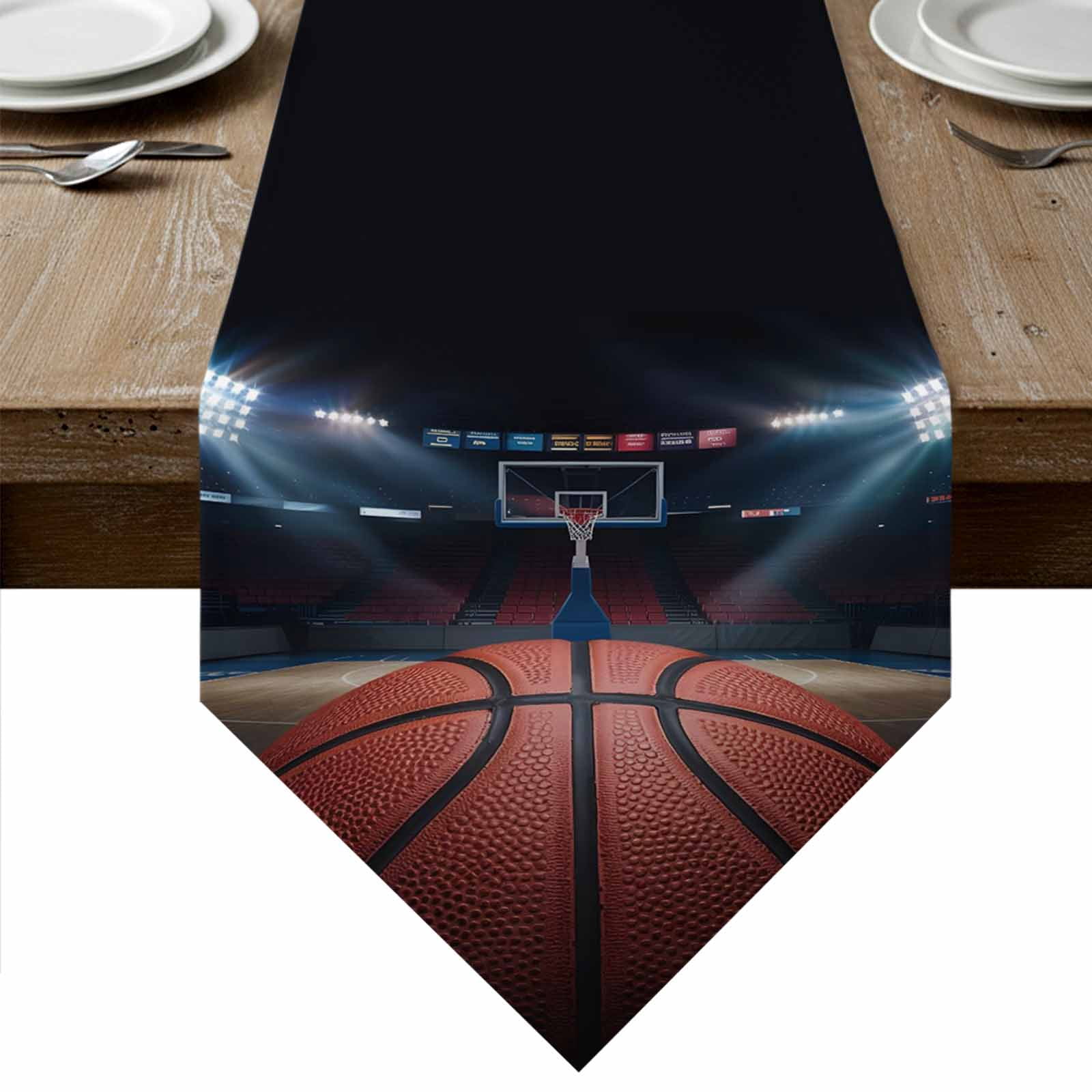 Basketball Table Runner Linen Burlap Table Runner 90 Inches Long Sports ...