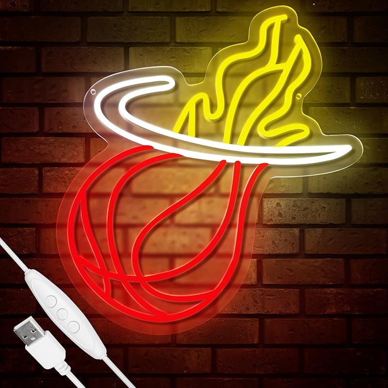 Basketball Team Neon Sign, Sport Light Up Dimmable Miami Basketball ...
