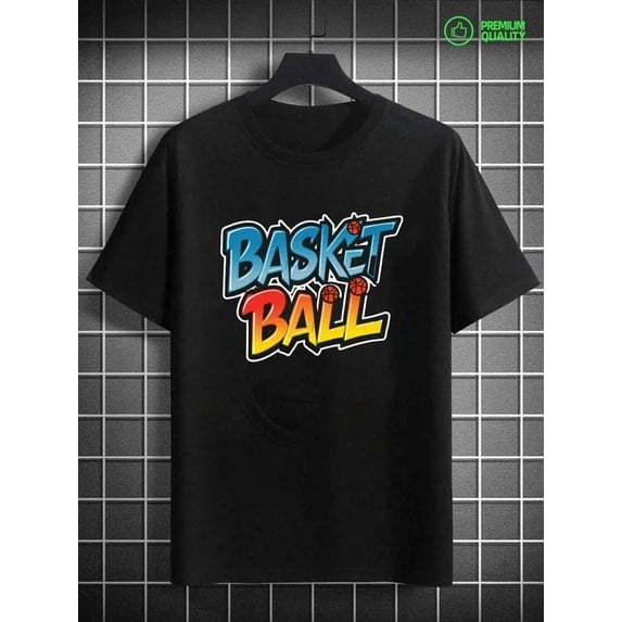 Basketball Tee men's Exercise 180G 100% Cotton black Dumbbell Running ...