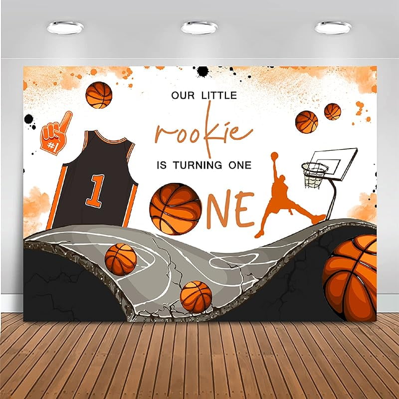 Basketball Theme 1st Birthday Backdrop for Boy Our Little Rookie is ...
