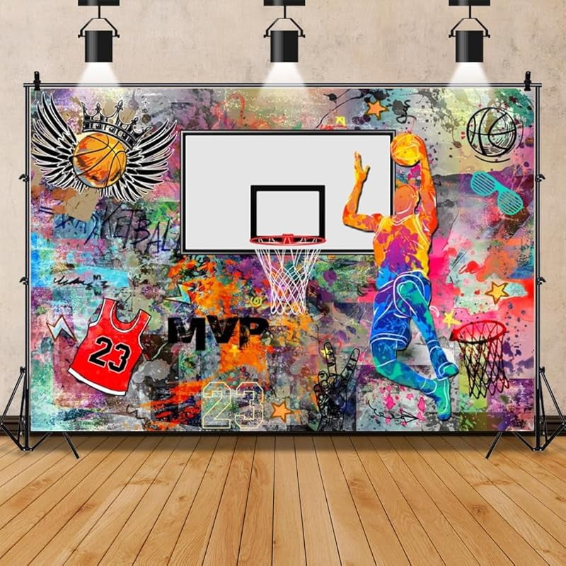 Basketball Theme Backdrop 7x5ft Colorful Graffiti Art Sports MVP All ...