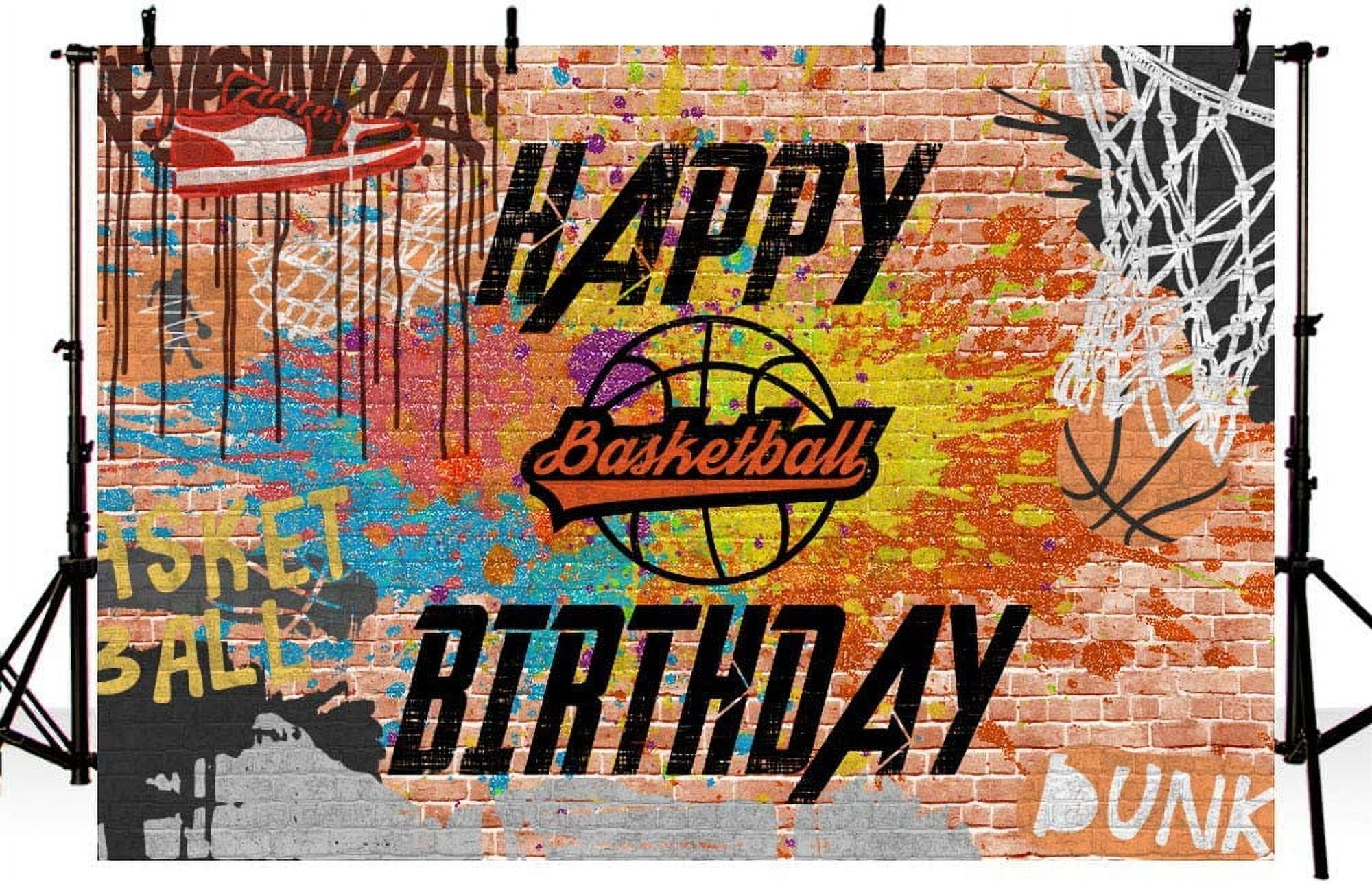 Basketball Theme Happy Birthday Party Decoration Backdrop for Boy Brick ...