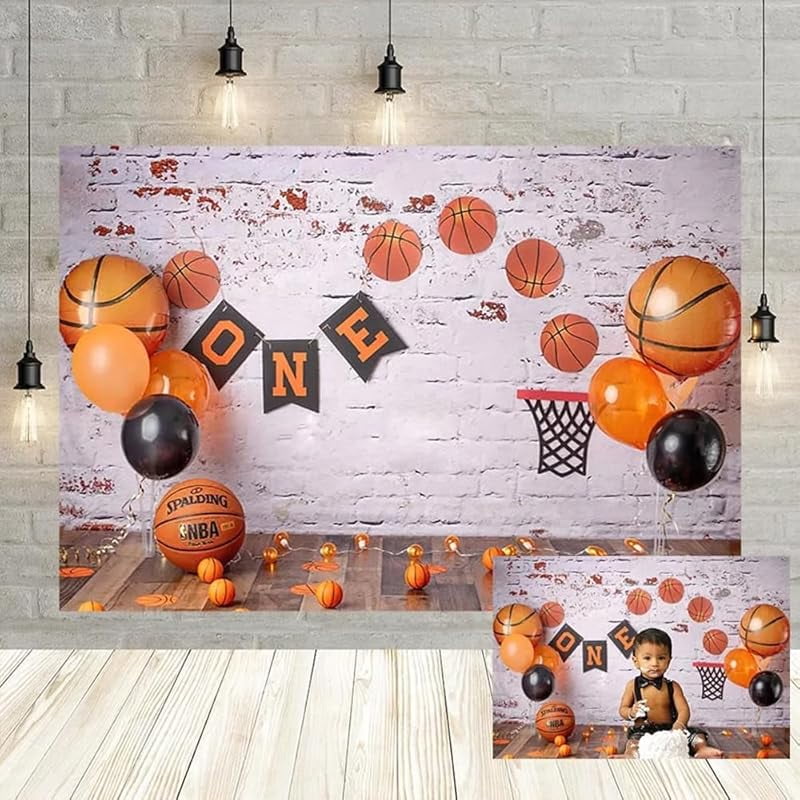 Basketball Theme Photography Backdrop Brick Wall Basketball Balloons ...