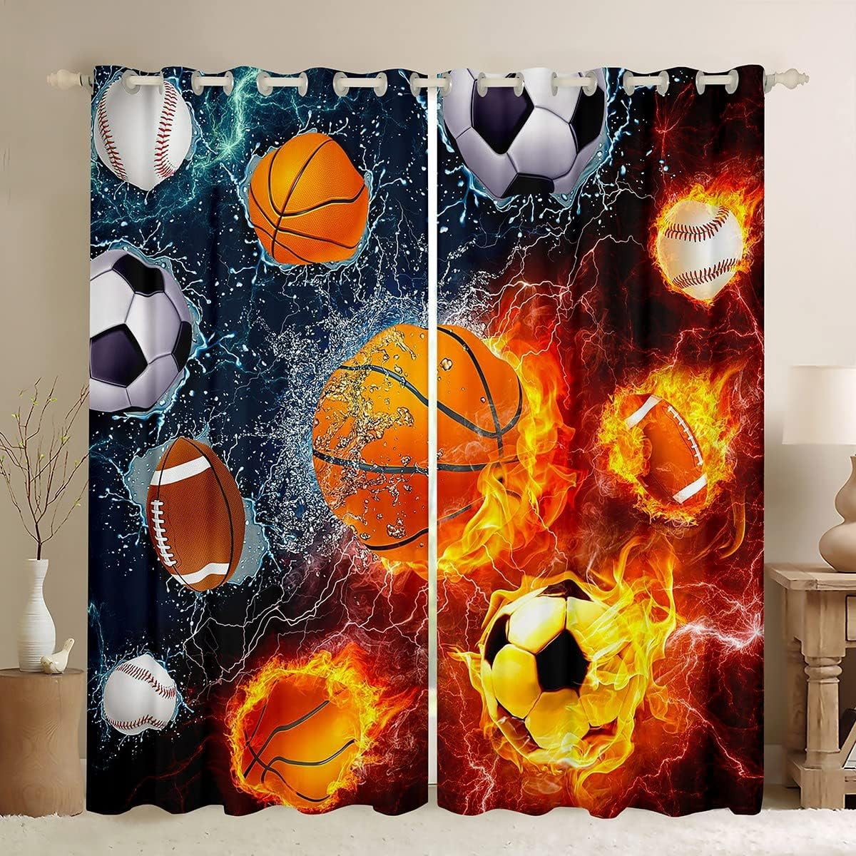Basketball Thin Curtains Boys Bedroom Kids Sports Themed curtains Play ...