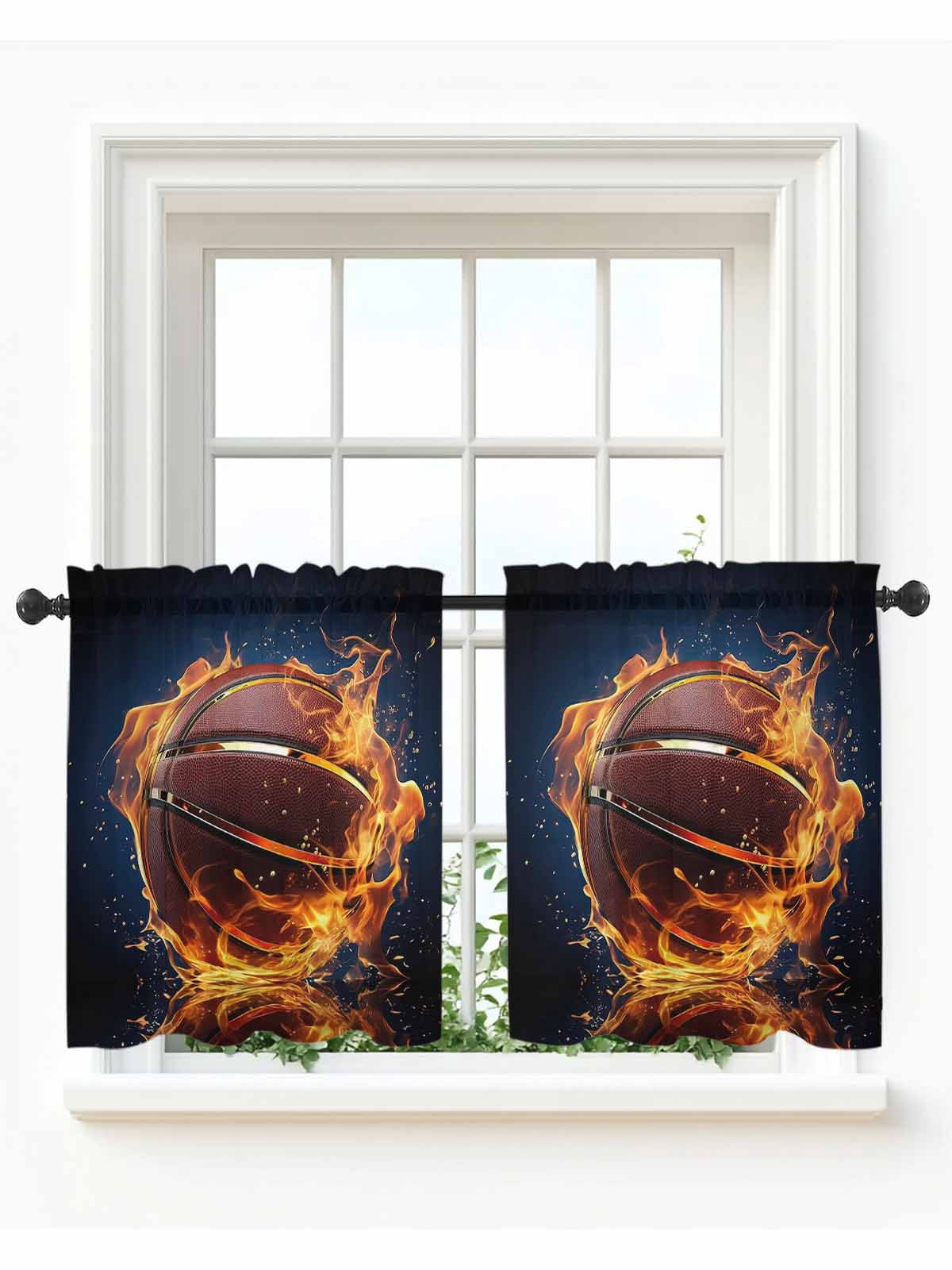 Basketball, Tier Curtains 36 Inch Length, Sheer Curtains for Bedroom ...