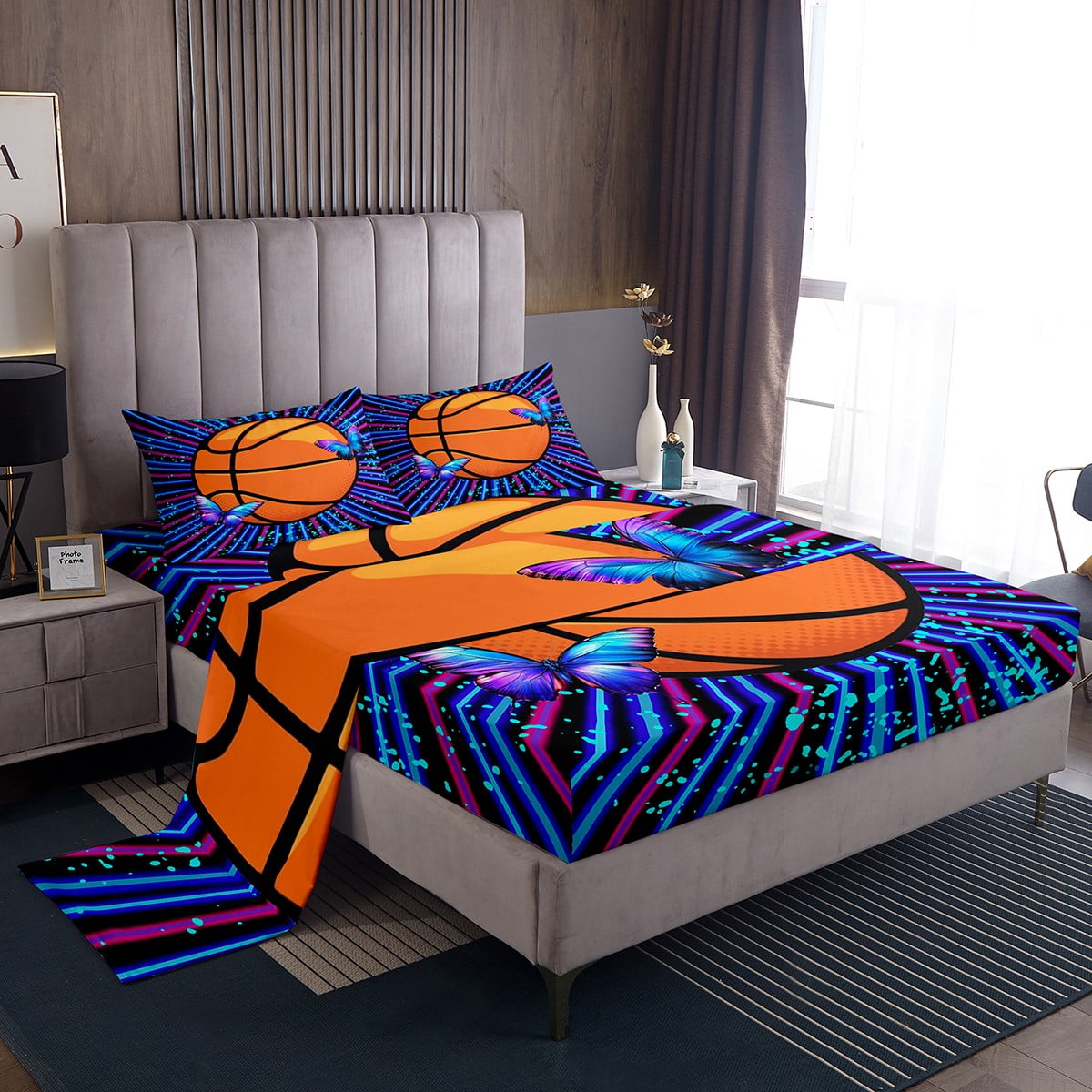 Basketball Twin Bed Sheets Sports Sheets Sports Game Themed Sheet Set Geometry Stripes Print ...