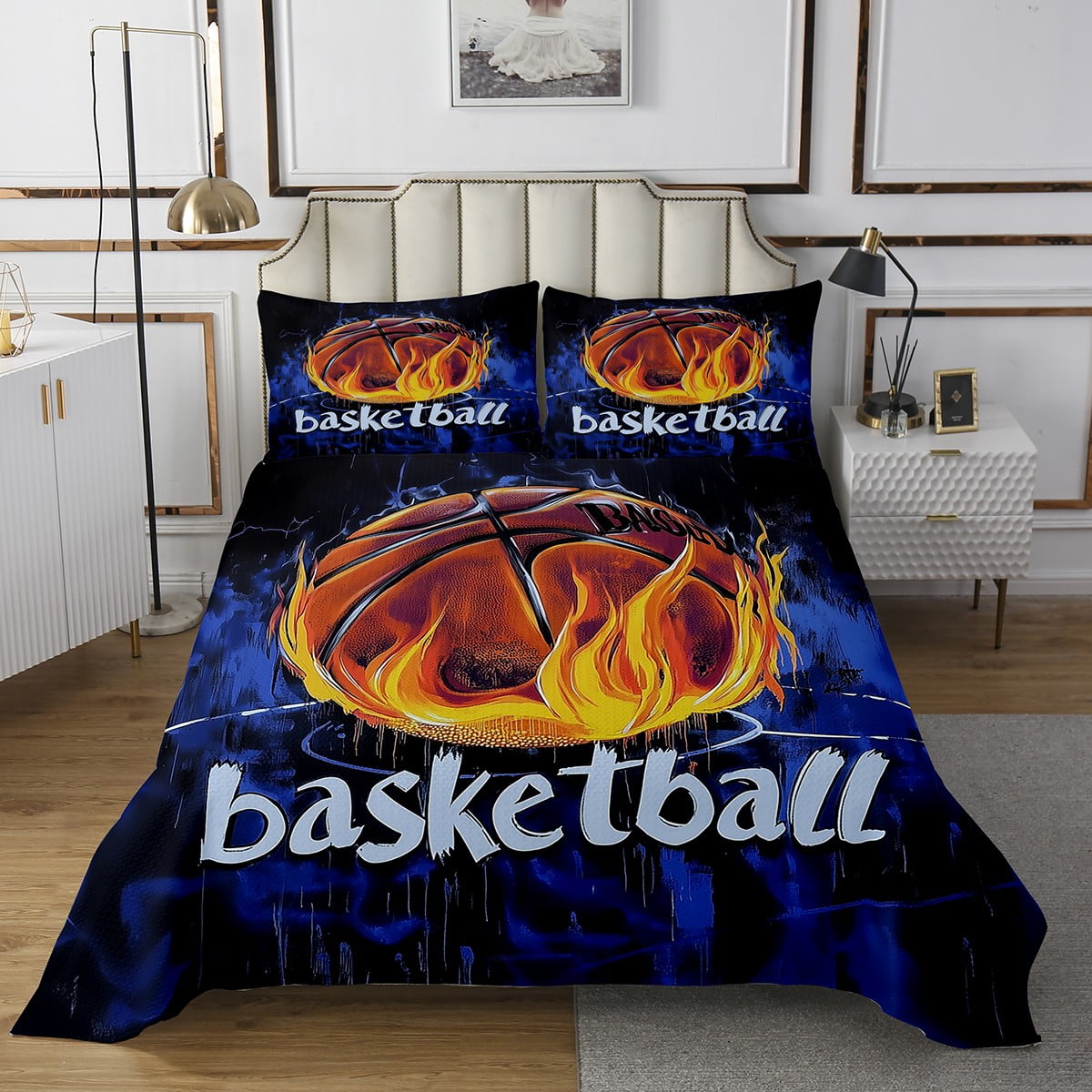 Basketball Twin Quilt Set Sports Bedspread Teen Basketball Game Theme ...