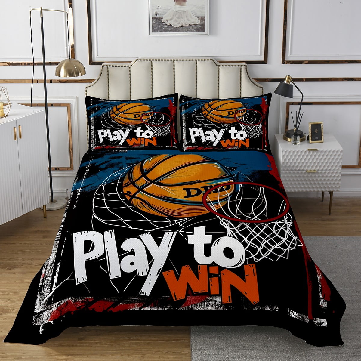 Basketball Twin Quilt Set for Teen Sports Bedspread Basketball Game Bed ...
