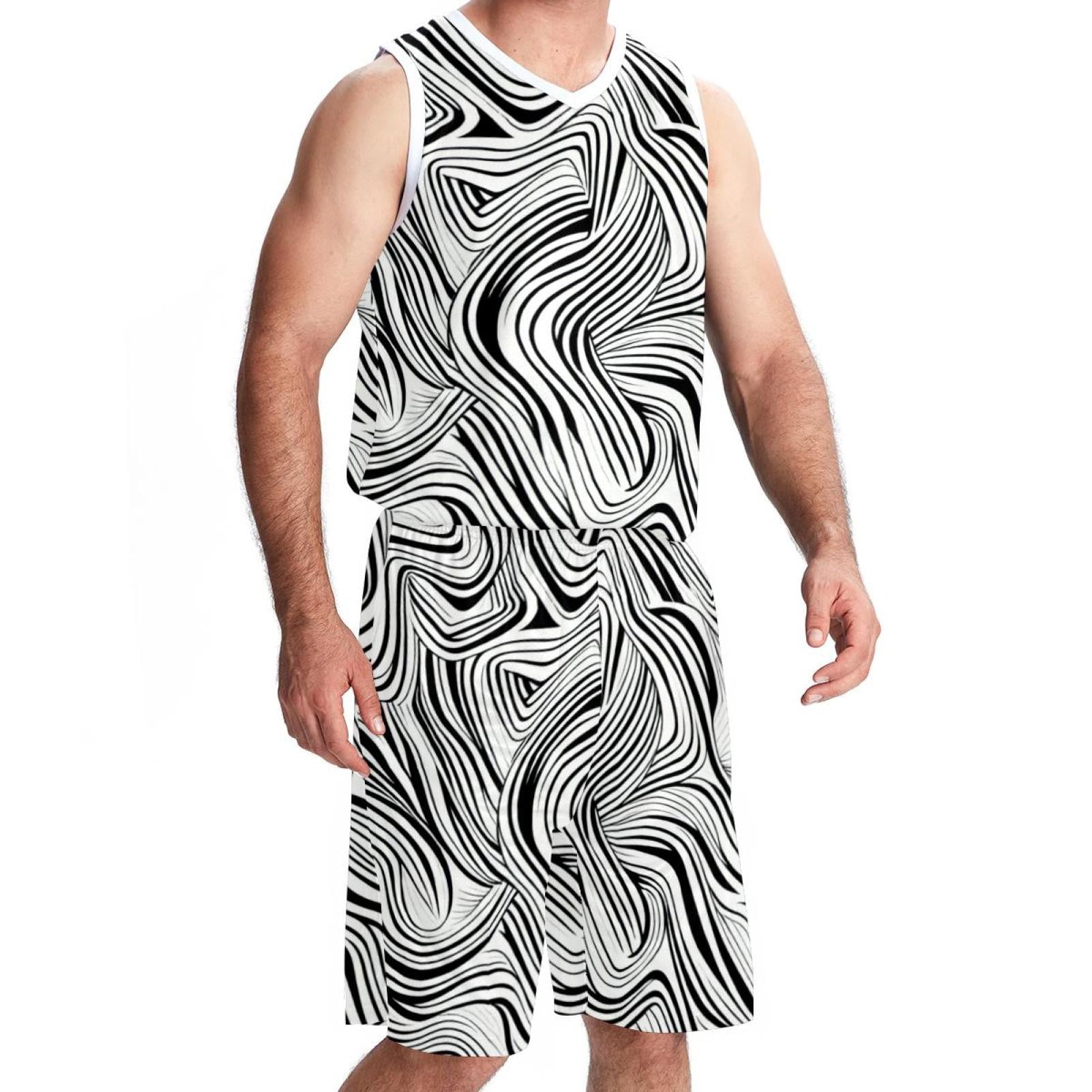 Basketball Uniform Sets with Pockets, Abstract Black and White Swirls ...