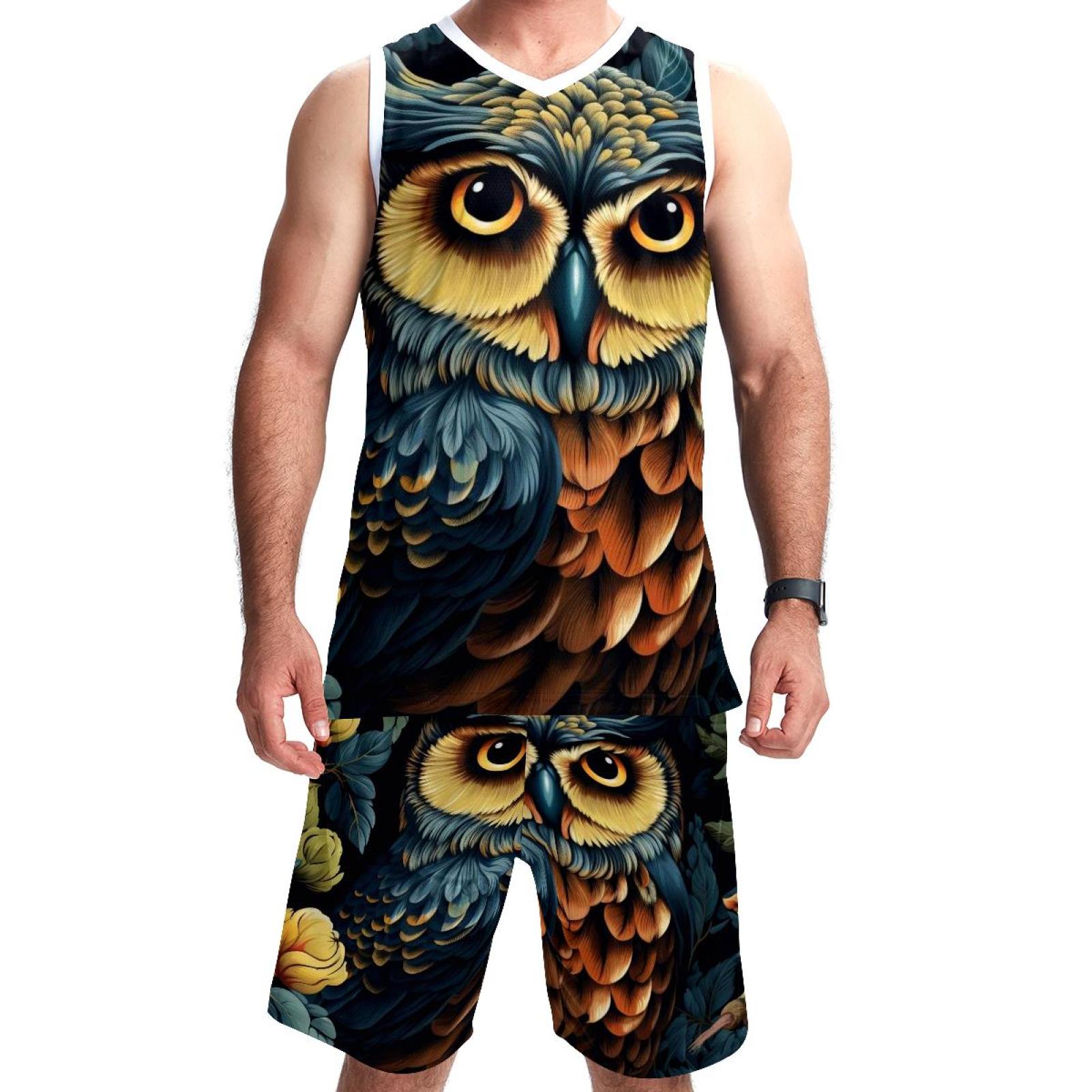 Basketball Uniform Sets with Pockets, Art Colorful Owl Team Custom ...