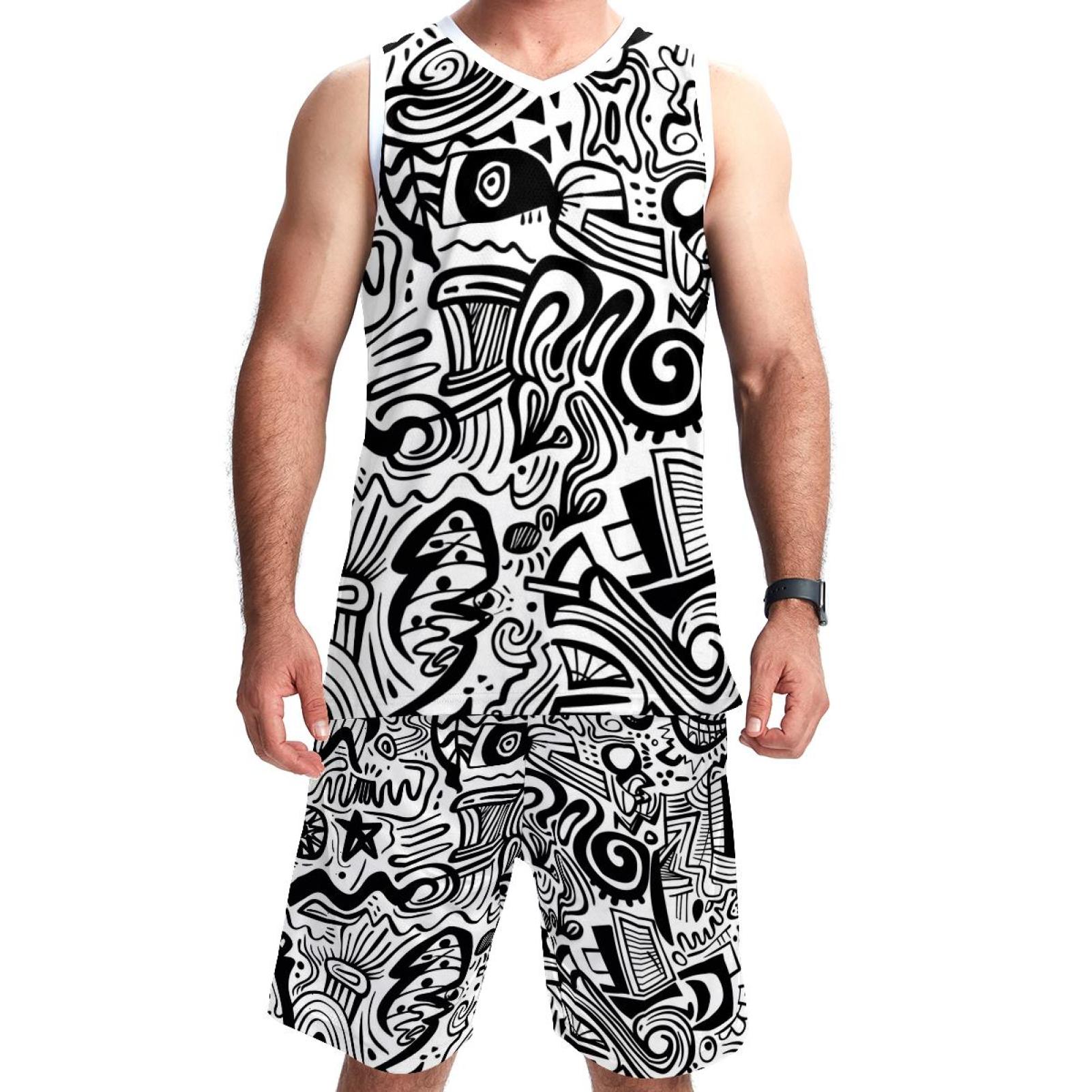 Basketball Uniform Sets with Pockets, Art Hand-painted Doodle Team ...