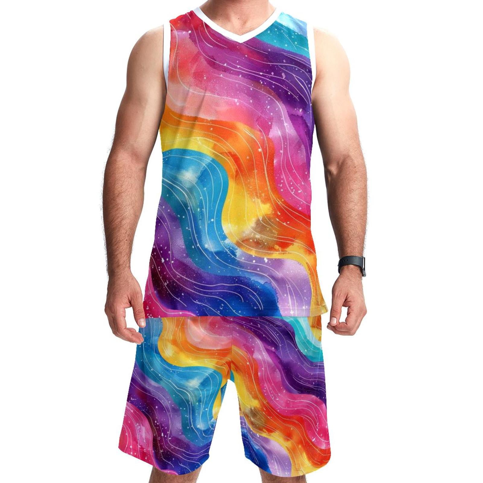 Basketball Uniform Sets with Pockets, Art Rainbow Watercolor Wave Team ...