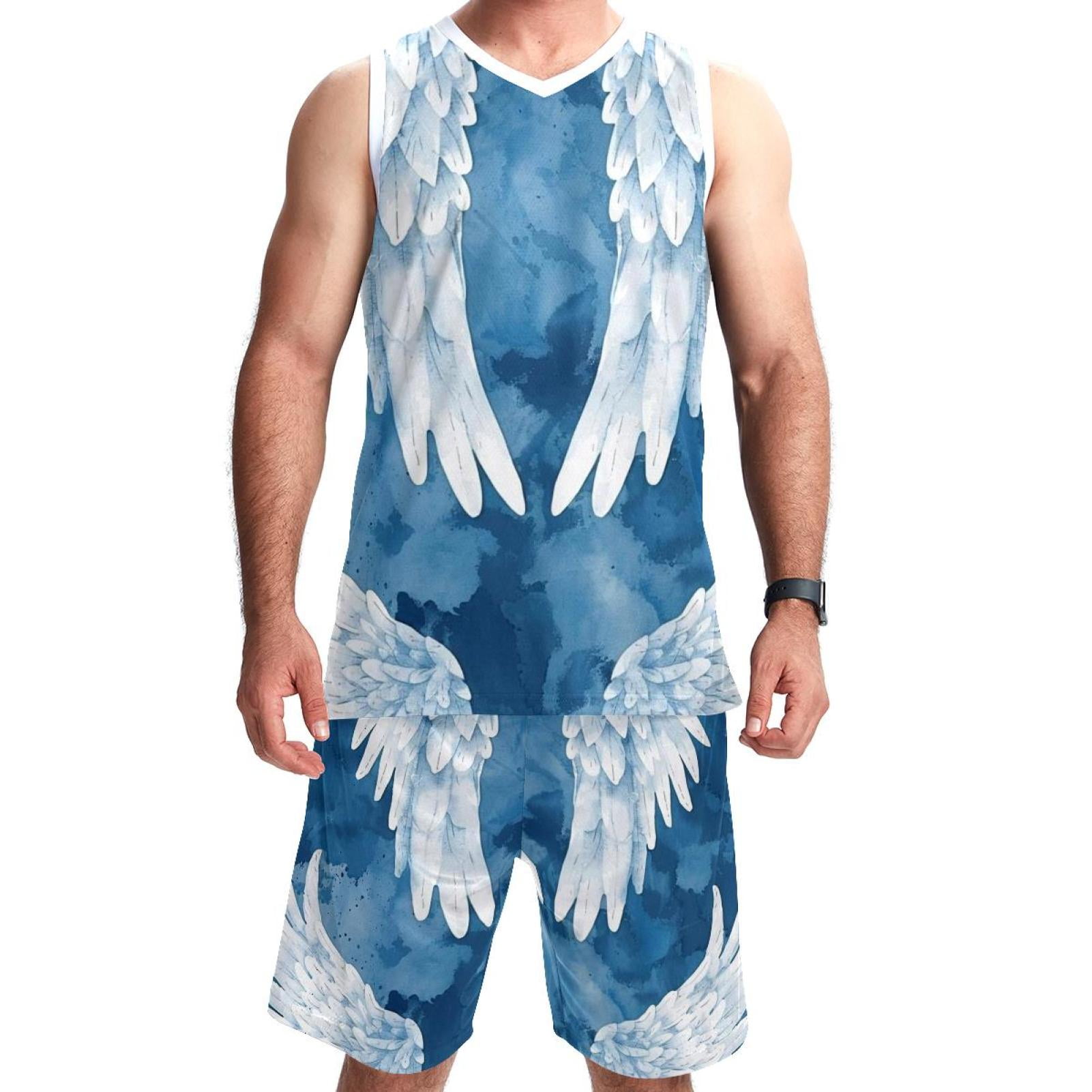 Basketball Uniform Sets with Pockets, Blue Angel Wings Print (3) Team ...