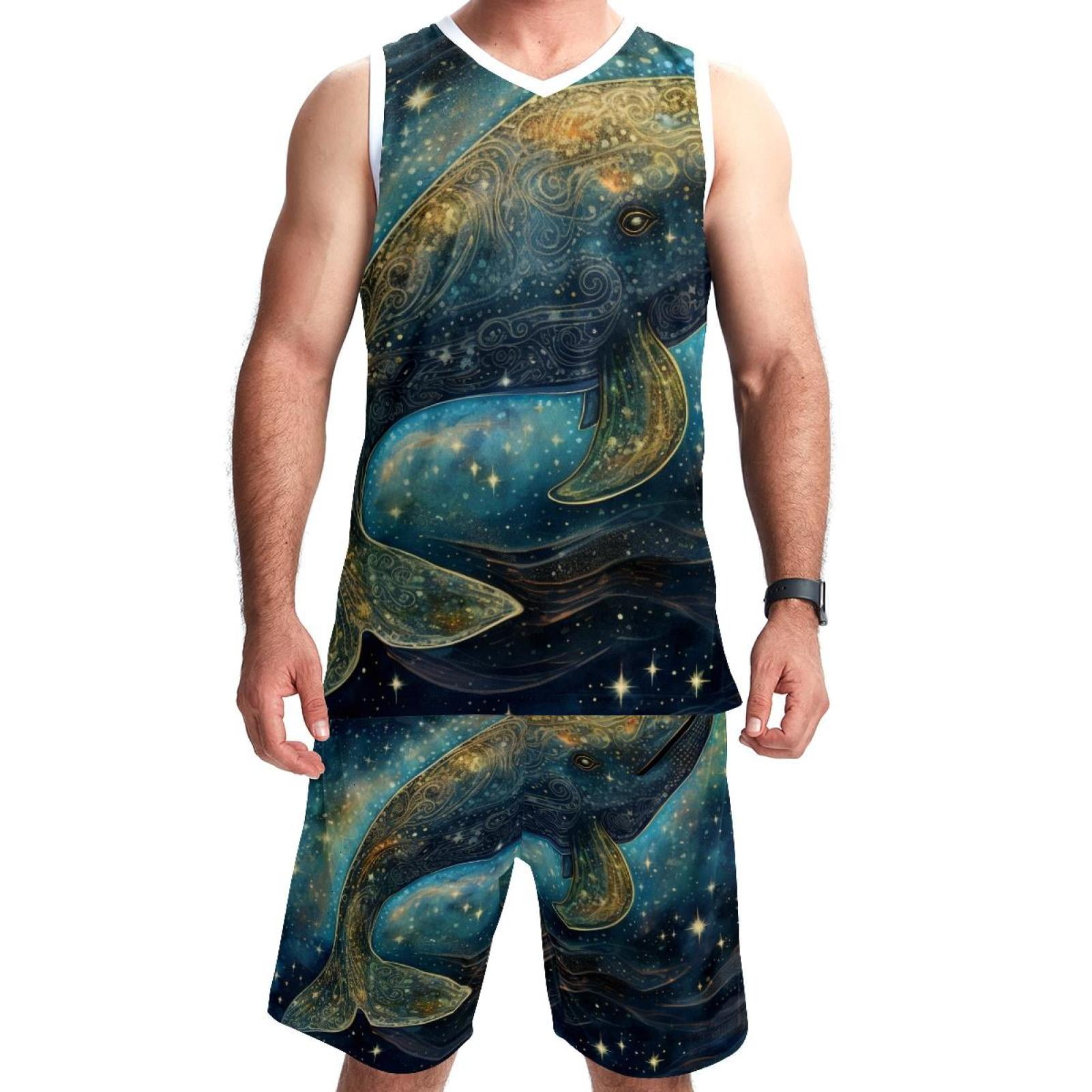 Basketball Uniform Sets with Pockets, Blue Galaxy Whale Starry ...