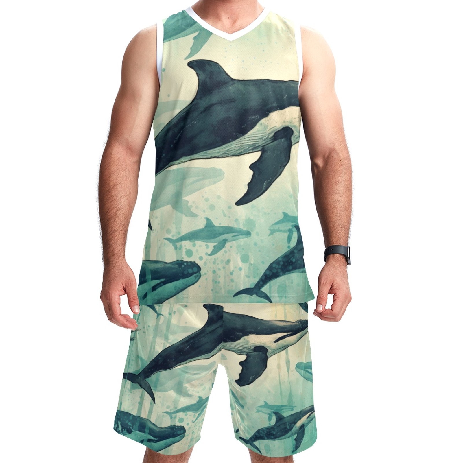 Basketball Uniform Sets with Pockets, Blue Ocean Whales Team Custom ...