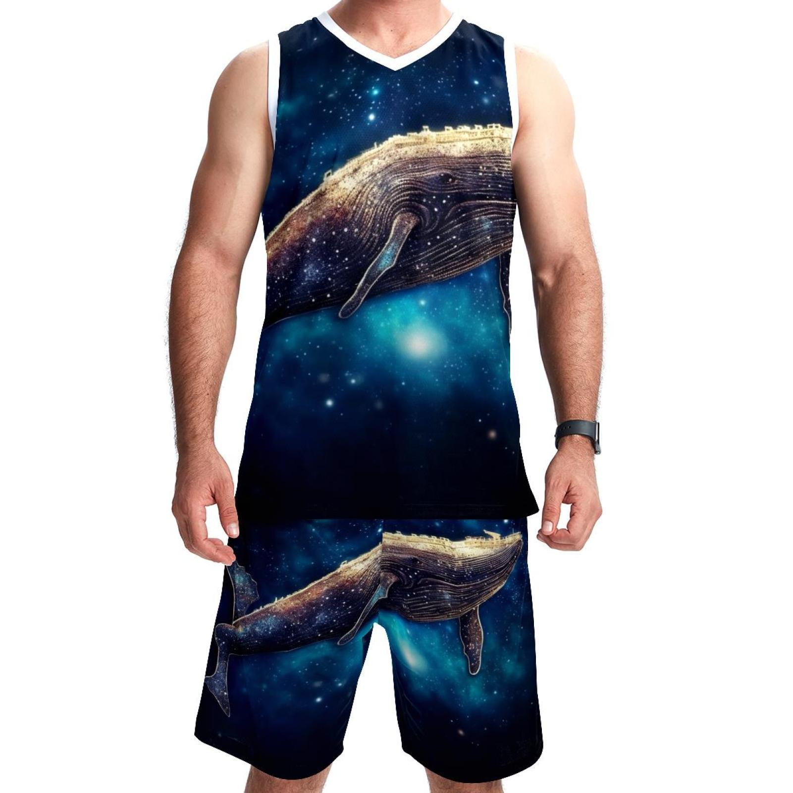 Basketball Uniform Sets with Pockets, Blue Skyline Whale Starry Team ...