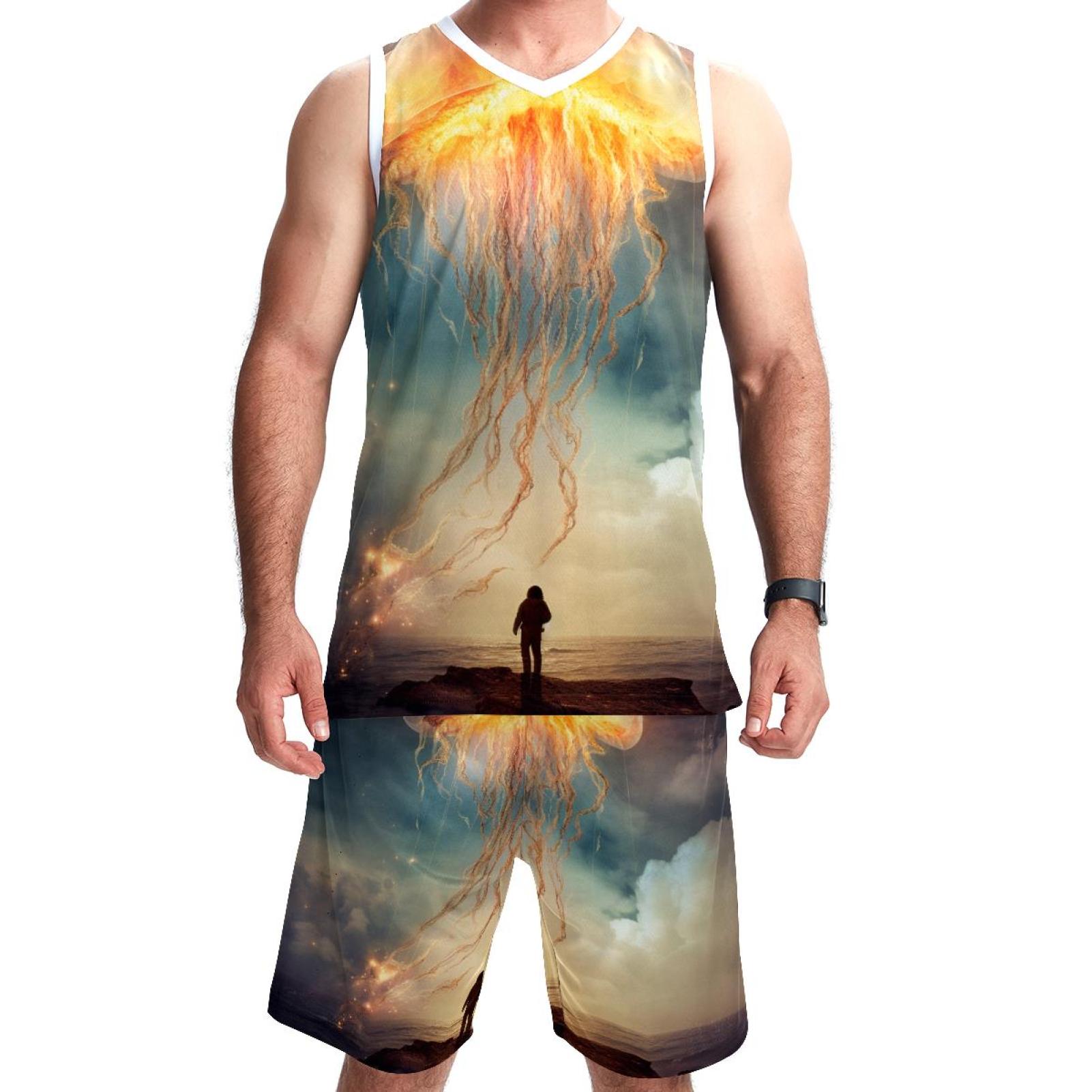 Basketball Uniform Sets with Pockets, Coast Ocean Yellow Jellyfish Team ...