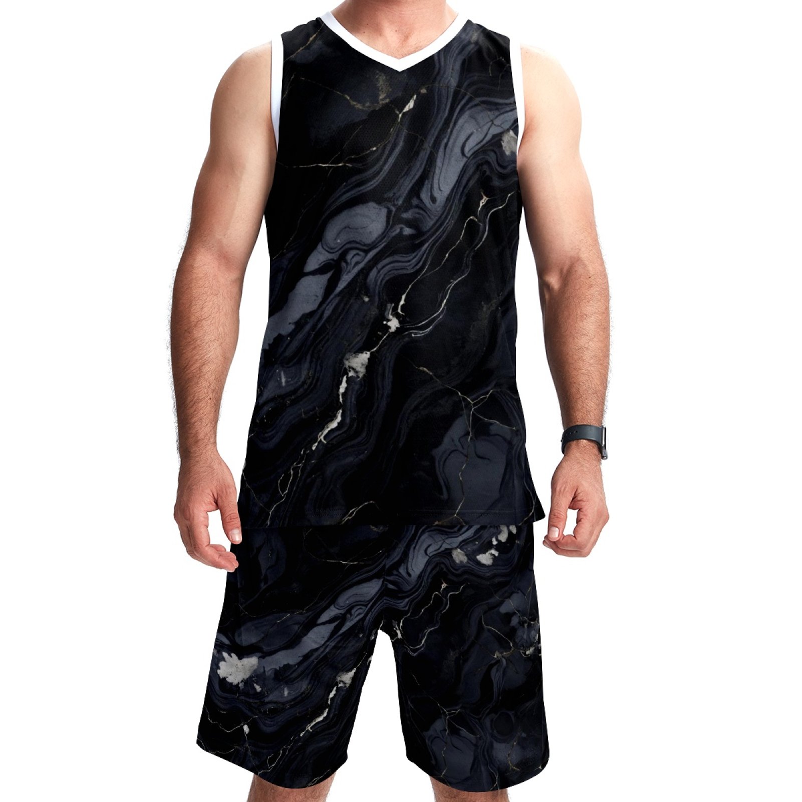 Basketball Uniform Sets with Pockets, Dark Marble Texture Team Custom ...
