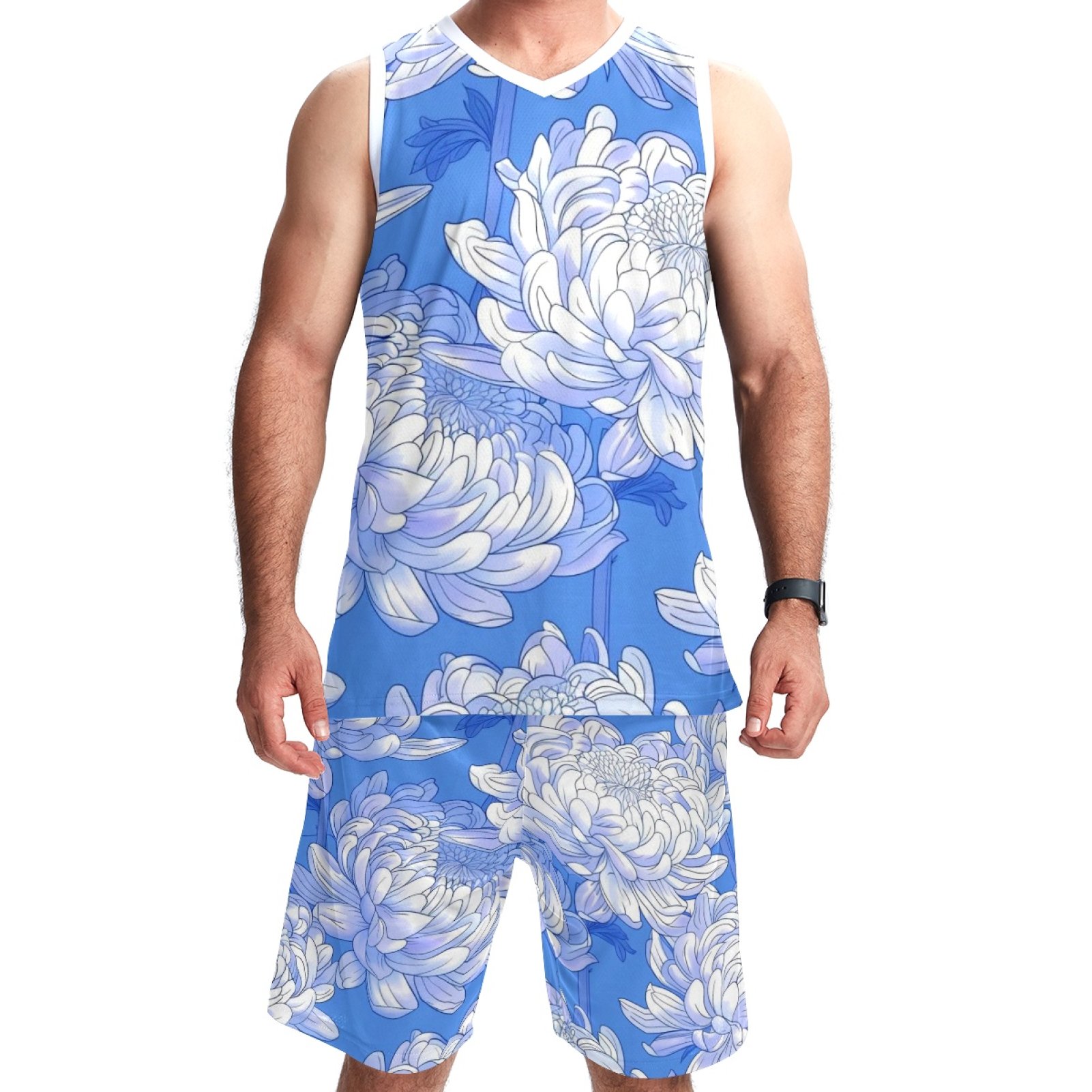 Basketball Uniform Sets with Pockets, Elegant White Peony Team Custom ...