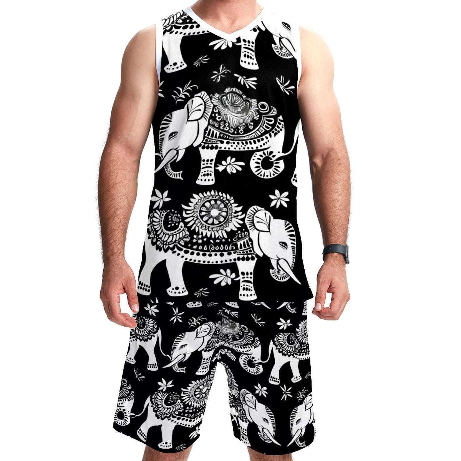Basketball Uniform Sets with Pockets, Indian Elephant Black Team Custom ...