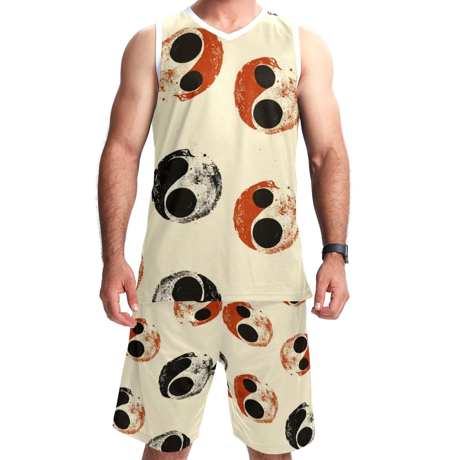 Basketball Uniform Sets with Pockets, Red Black Yin Yang Team Custom ...