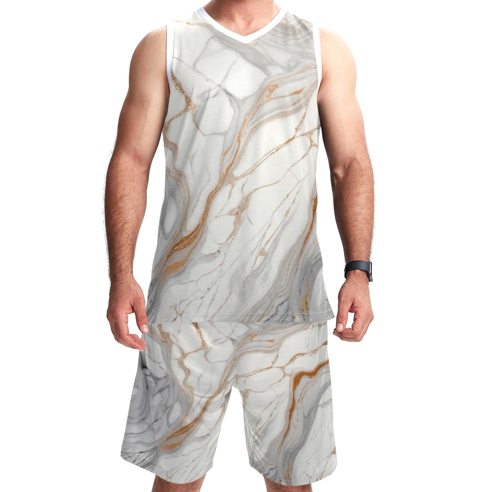 Basketball Uniform Sets with Pockets, White Marble Texture Team Custom ...