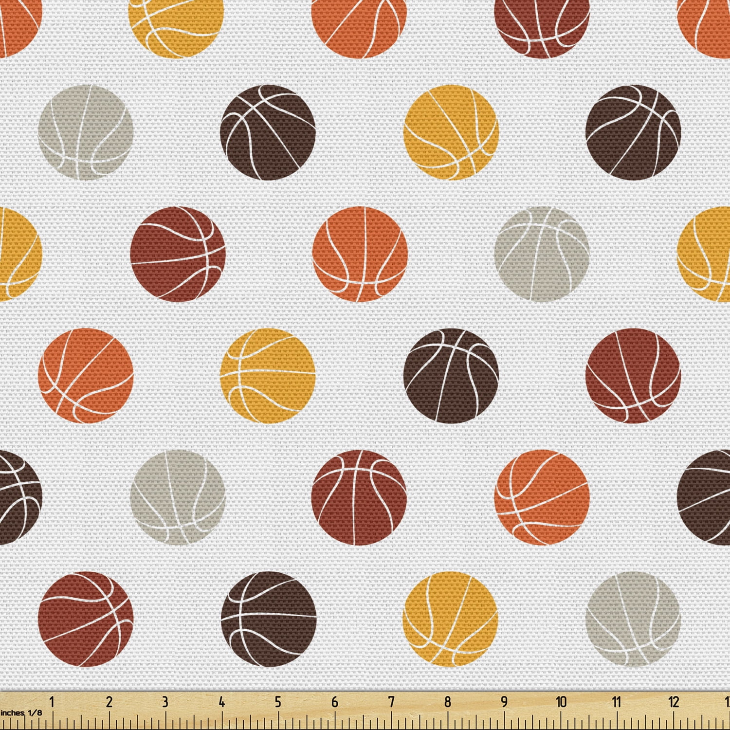 Ambesonne Basketball Fabric by the Yard Upholstery, Earthen Toned Balls ...