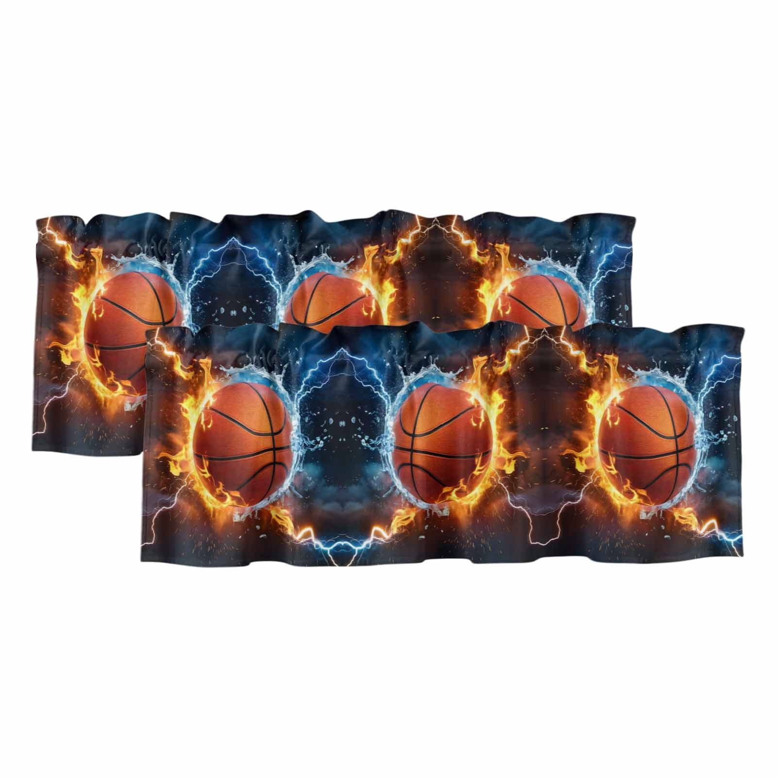 Basketball Valances for Windows 2 Panels Water and Fire Lightning ...