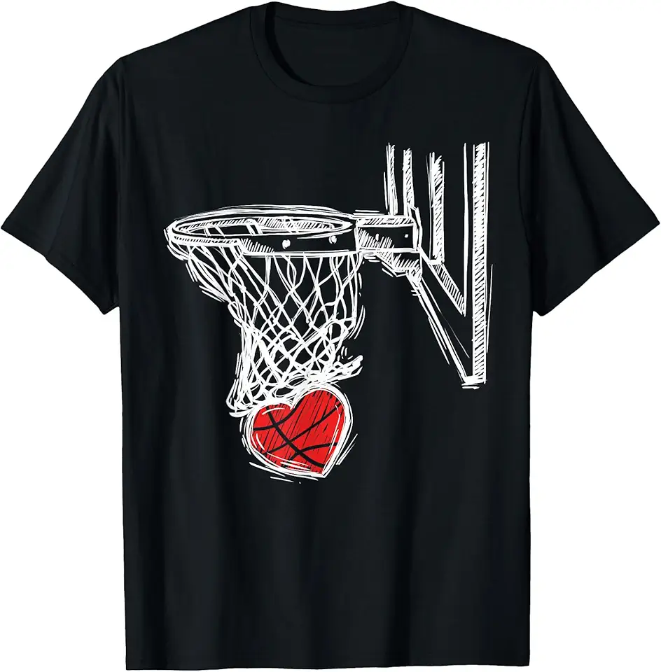 Basketball Valentines Day Love Heart Hoops Romance College T-Shirt ...