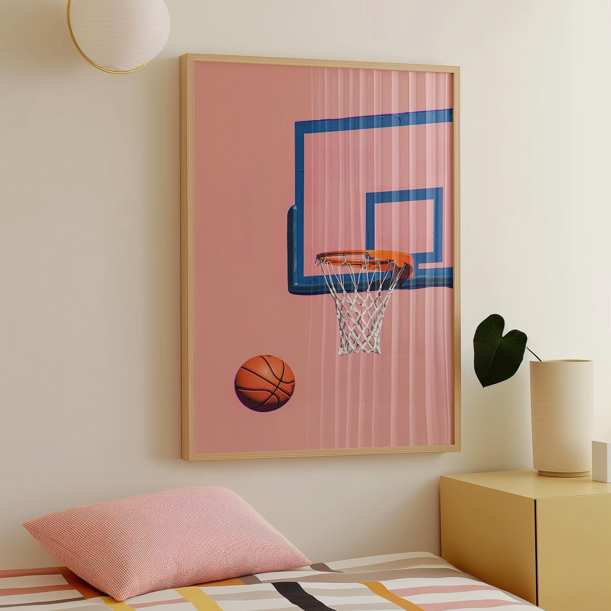 Basketball Wall Art, Minimalist Hoop Print, Modern Sports Poster, Pink ...