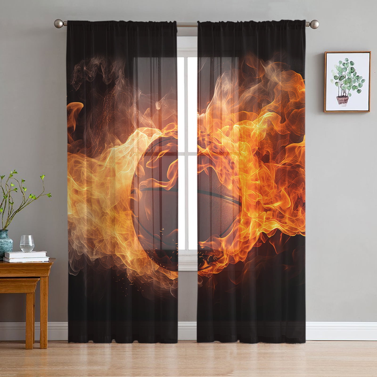 Basketball Wall Crack Printed Curtains Drape Sheer Tulle Home ration ...