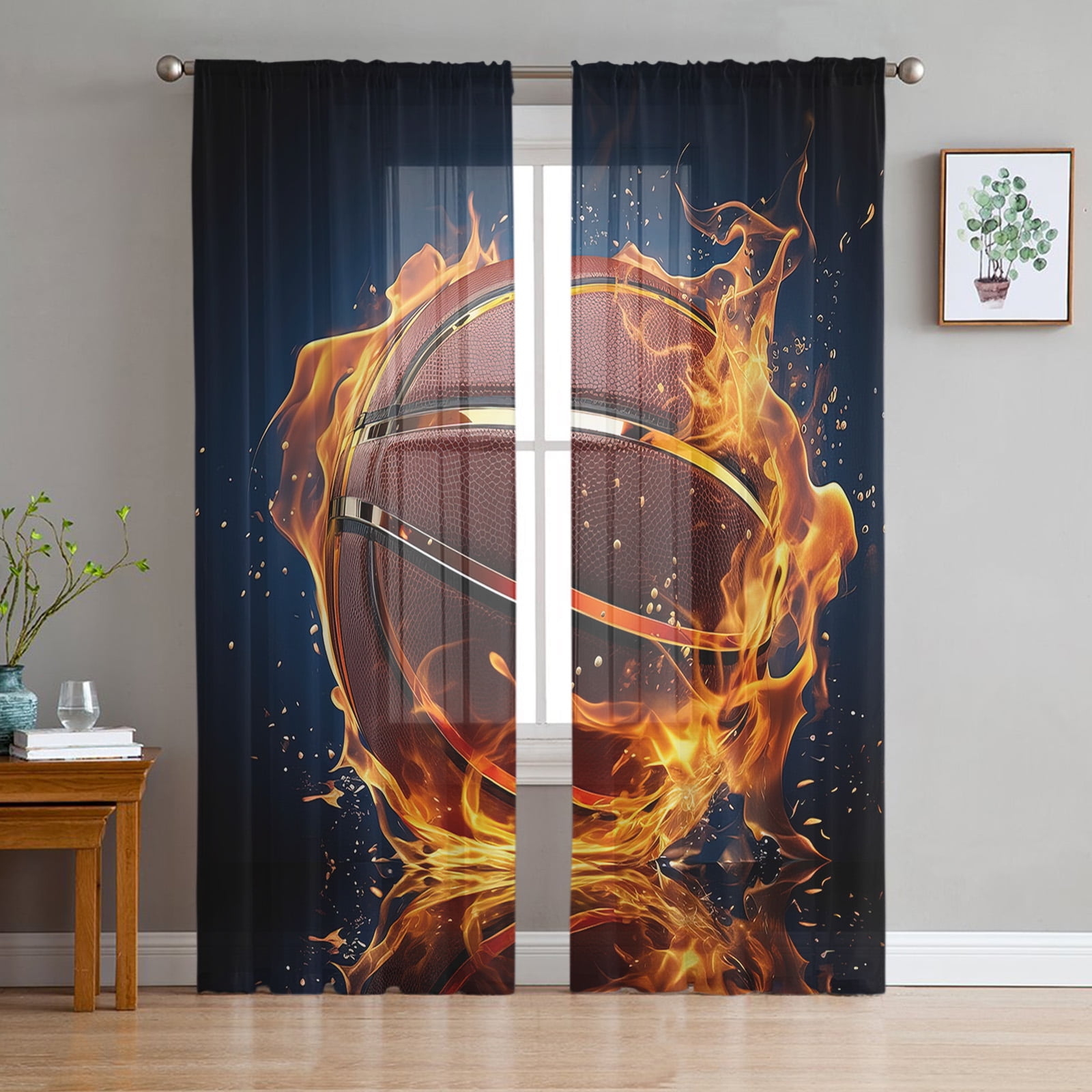 Basketball Wall Crack Printed Curtains Drape Sheer Tulle Home ration ...