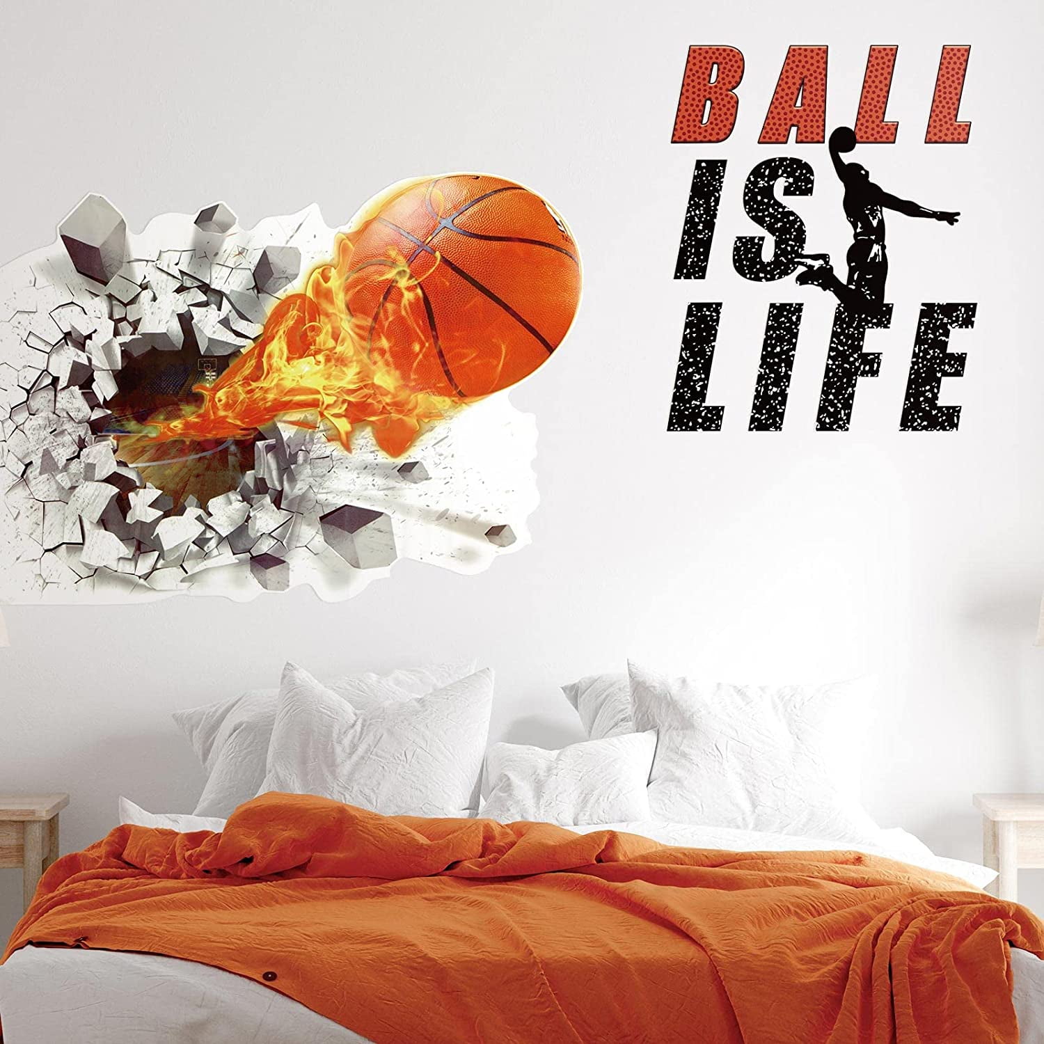 Basketball Wall Decor 18 x 38 Inch 3D Self Adhesive Removable ...
