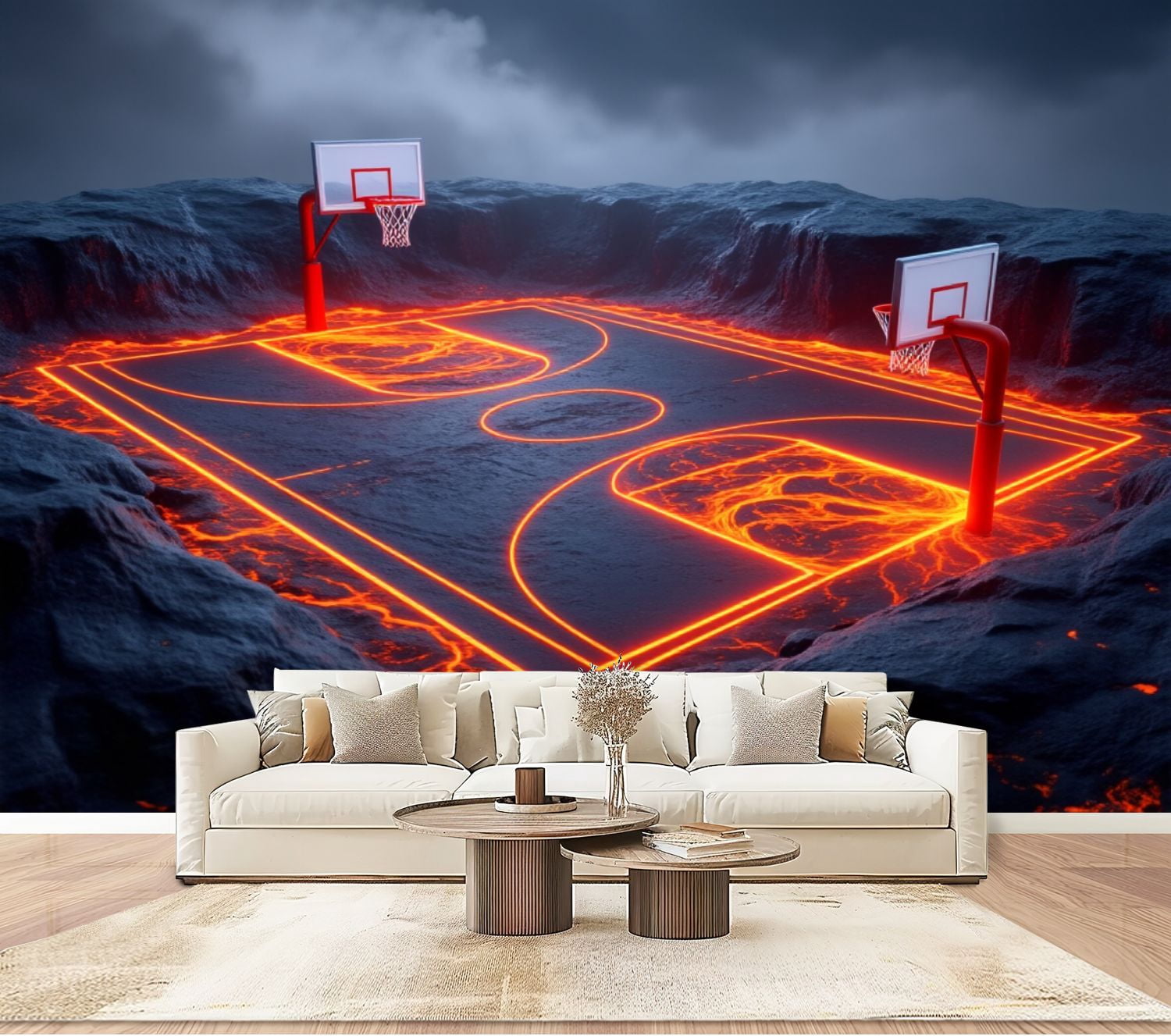 Basketball Wallpaper Lava Basketball Court Glowing Neon Peel and Stick ...