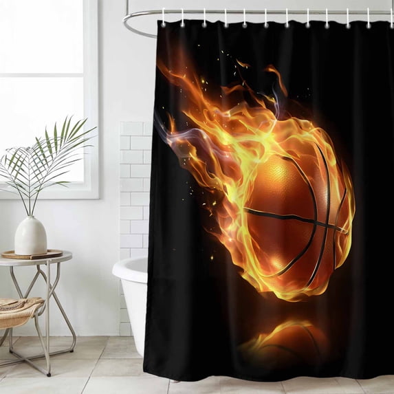 Basketball Waterproof Fabric Shower Curtain,Modern Buruning Flame Sport ...