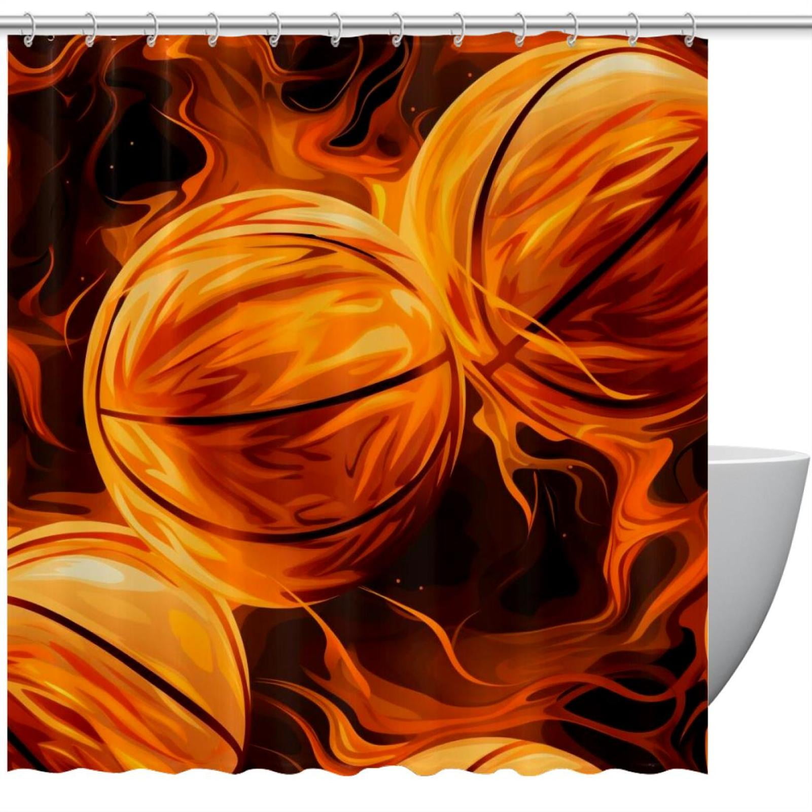 Basketball Waterproof Shower Curtain Set with Hook, Printed Bathroom ...