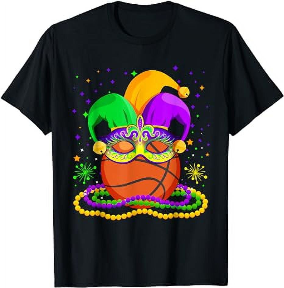 Basketball Wearing Jester Hat Masked Beads Mardi Gras Sport T-Shirt ...