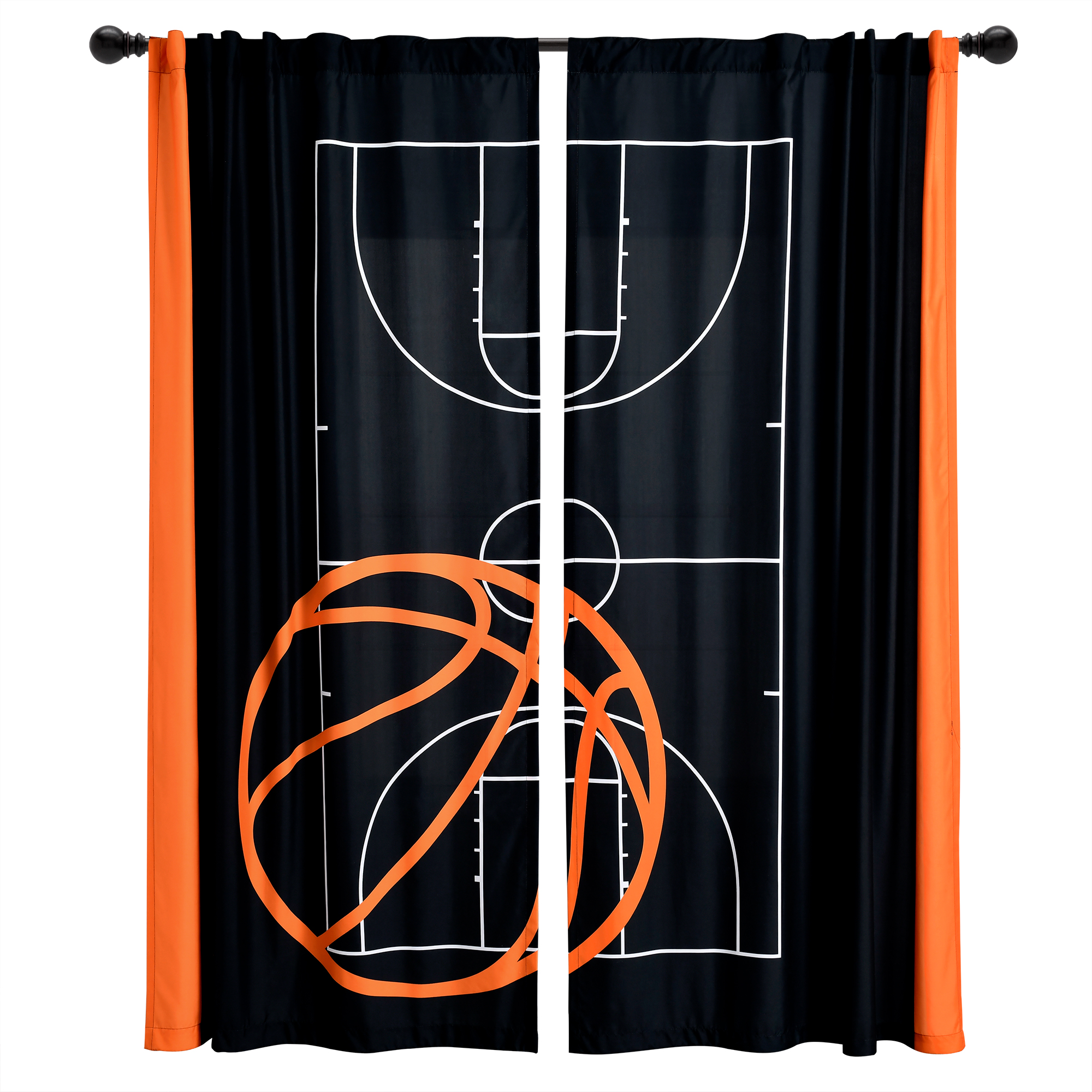 Basketball Window Curtains, 2 Panel Set - 52 inch x 84 inch - Kids Room ...