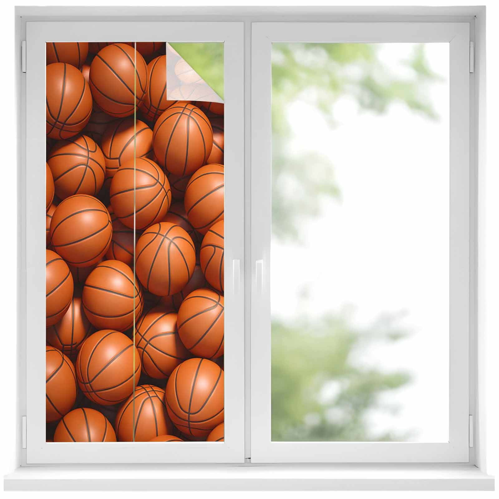 Basketball Window Privacy Film, Sports Brown Basketball Static Cling UV ...