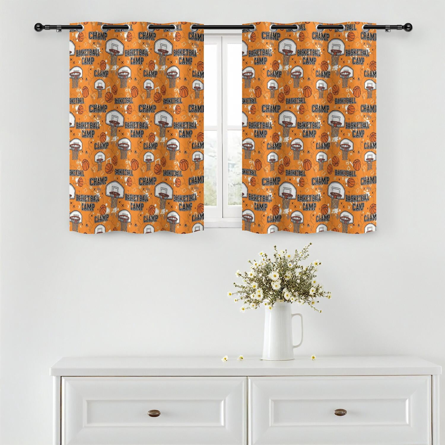 Basketball and Hoop Orange Pattern Blackout Curtains,Triple Weaved ...