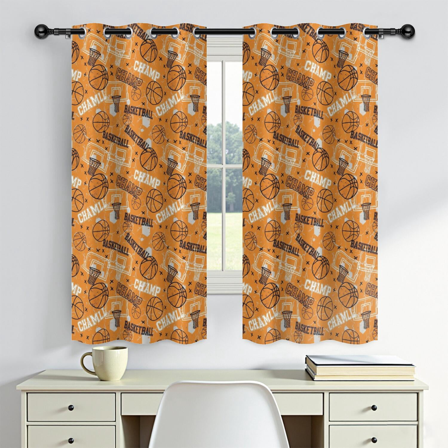 Basketball and Hoop Orange Pattern Blackout Curtains,Triple Weaved ...