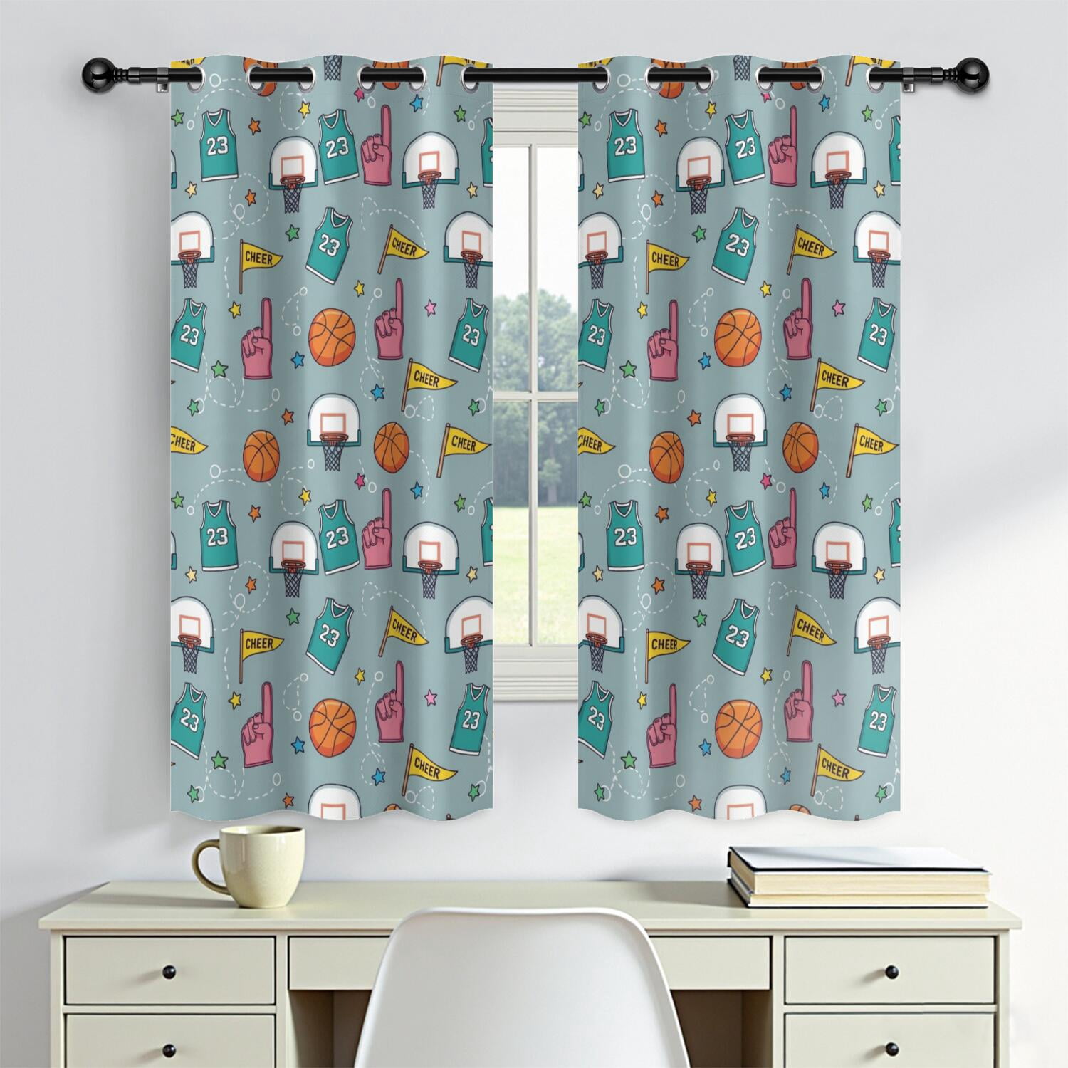 Basketball and Jersey Gray Pattern Blackout Curtains,Triple Weaved ...
