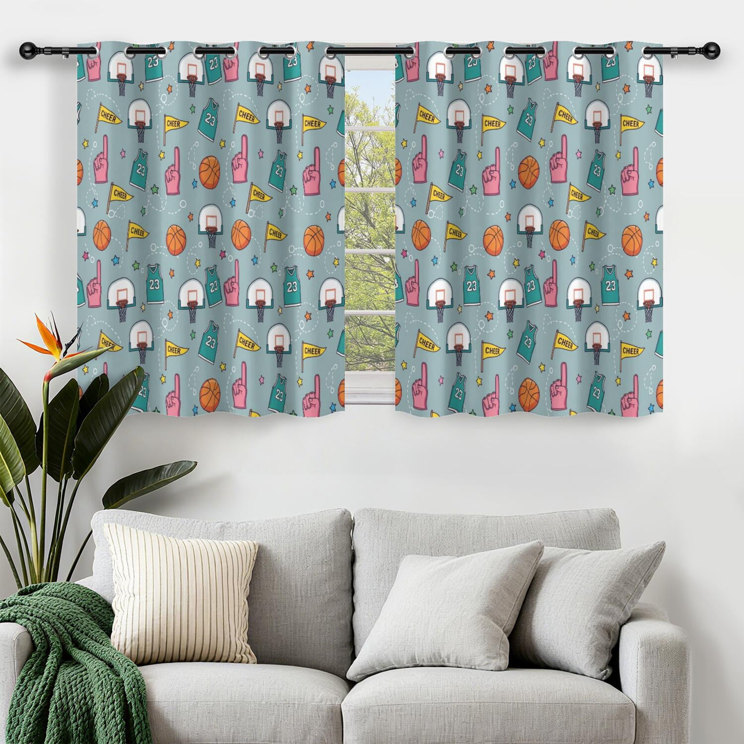 Basketball and Jersey Gray Pattern Blackout Curtains,Triple Weaved ...