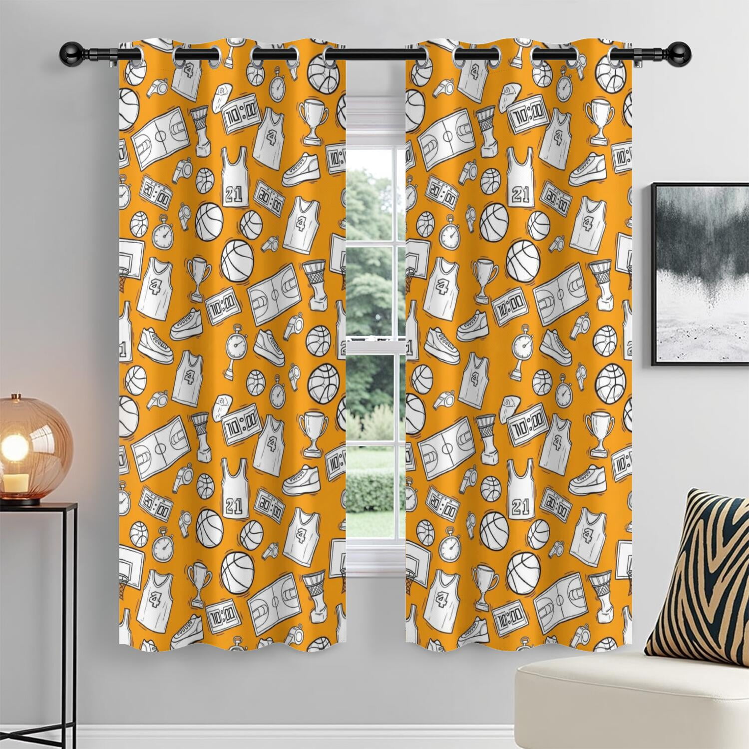 Basketball and Jersey Orange Pattern Blackout Curtains,Triple Weaved ...