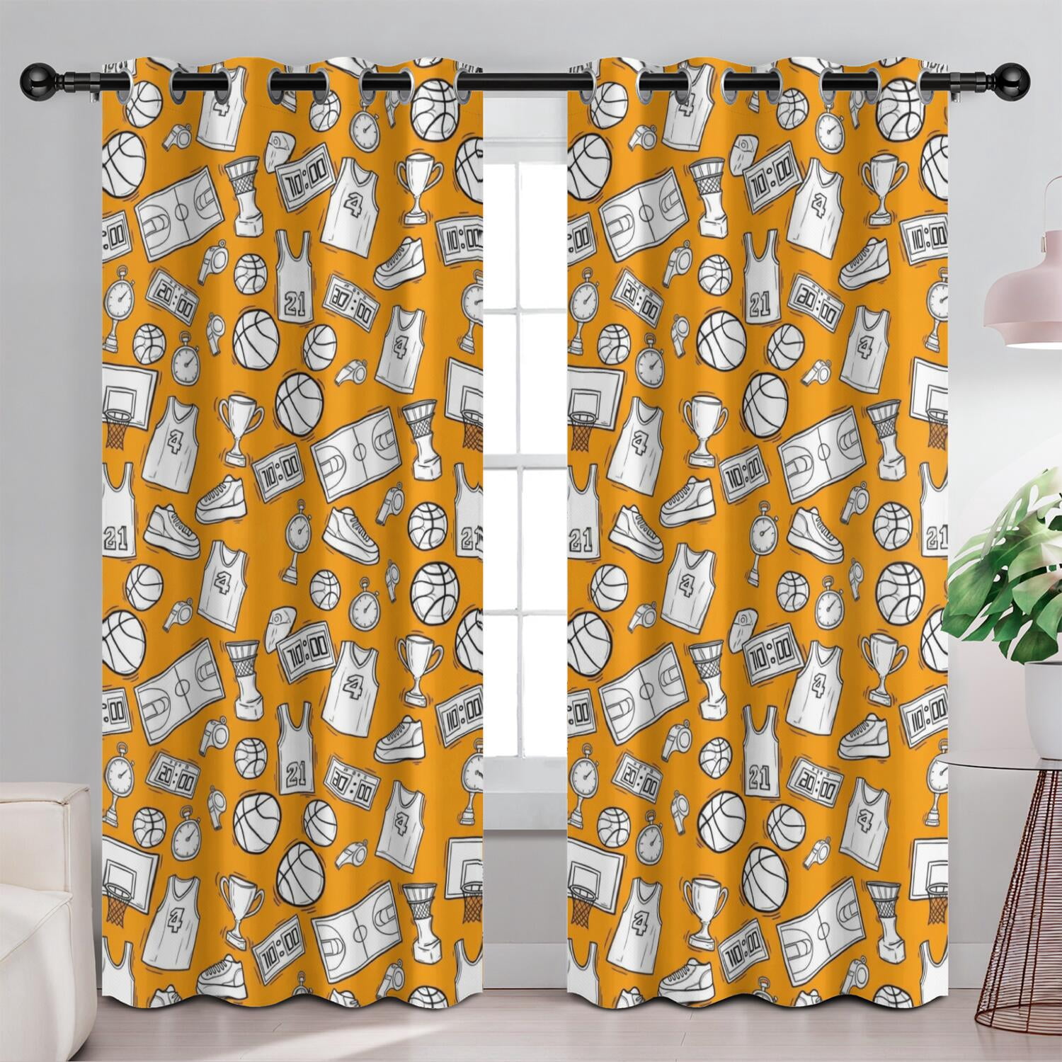 Basketball and Jersey Orange Pattern Blackout Curtains,Triple Weaved ...