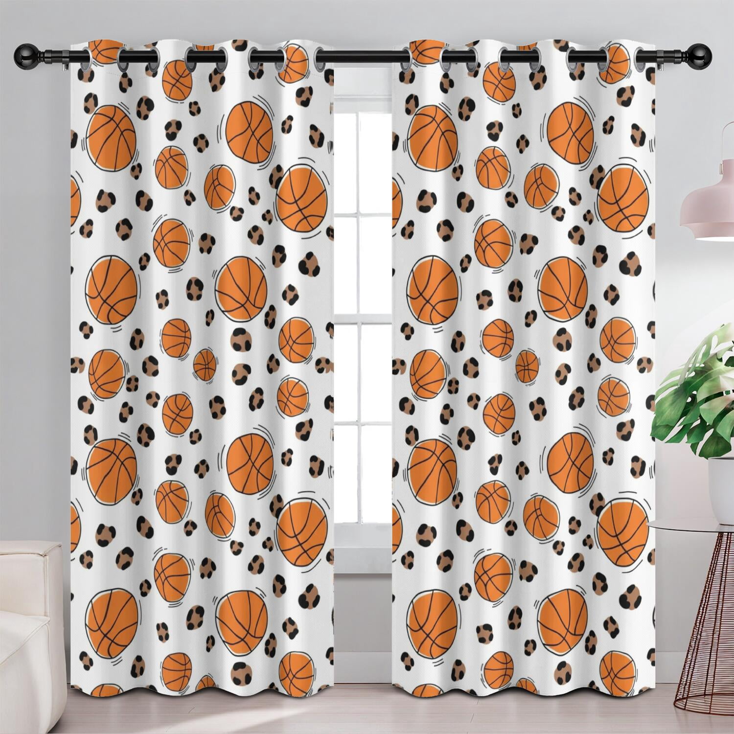 Basketball and Leopard White Pattern Blackout Curtains,Triple Weaved ...
