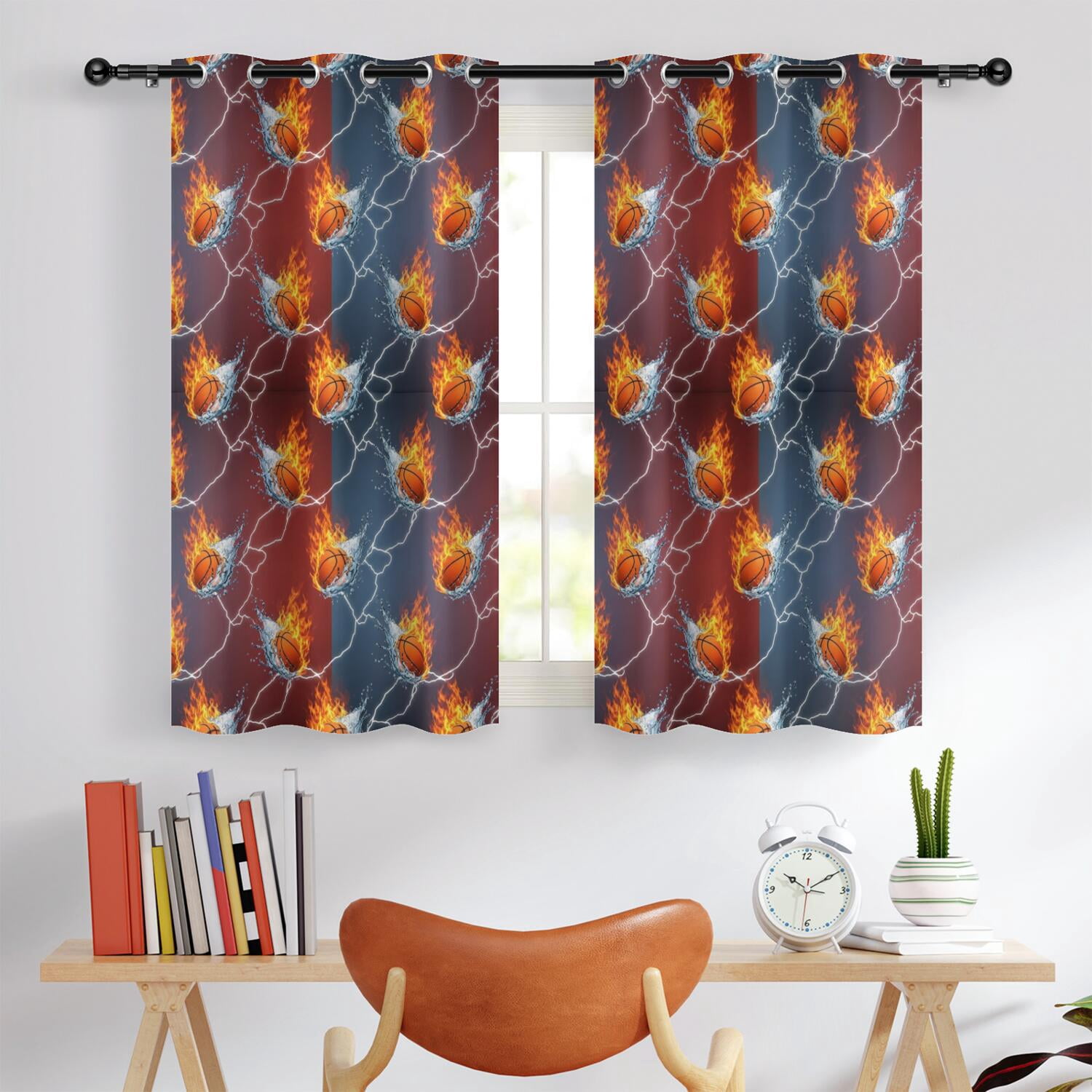 Basketball and Lightning Red Pattern Blackout Curtains,Triple Weaved ...