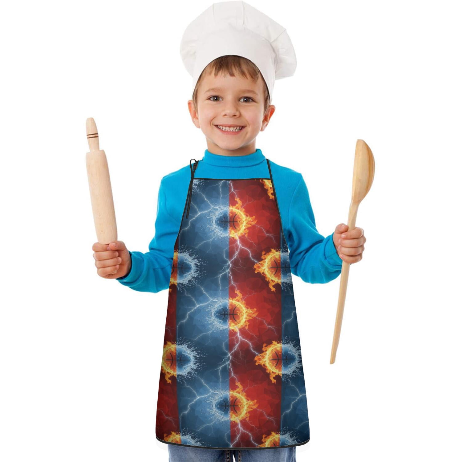 Basketball and Lightning Red Pattern Teens Aprons, Adjustable Neck ...