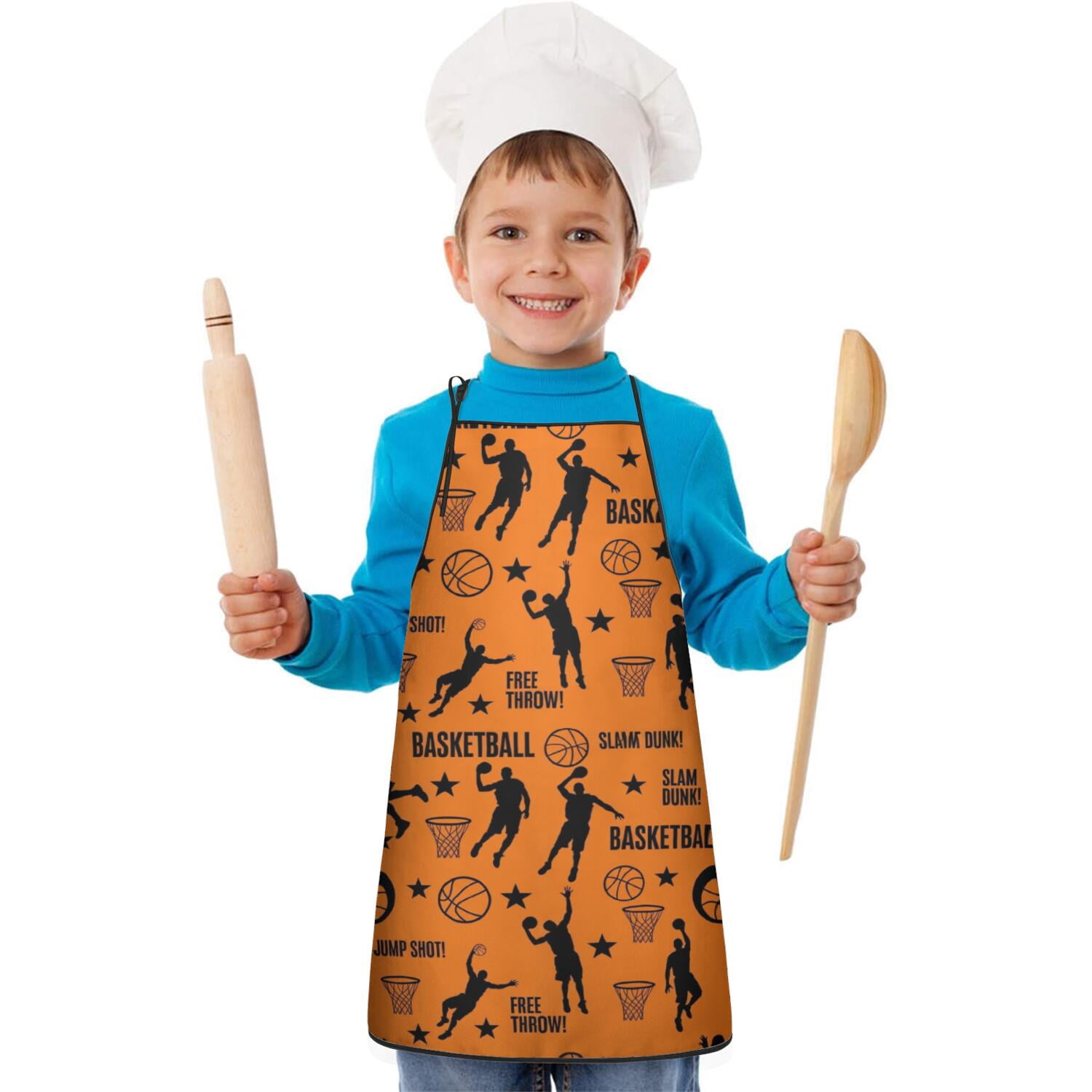 Basketball and Silhouette Orange Teens Aprons, Adjustable Neck Strap ...
